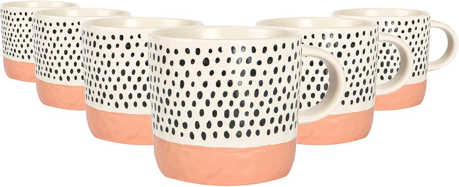 Nicola Spring Ceramic Coffee Mugs Set - 385ml - 6pc Pink Dipped Dots ...