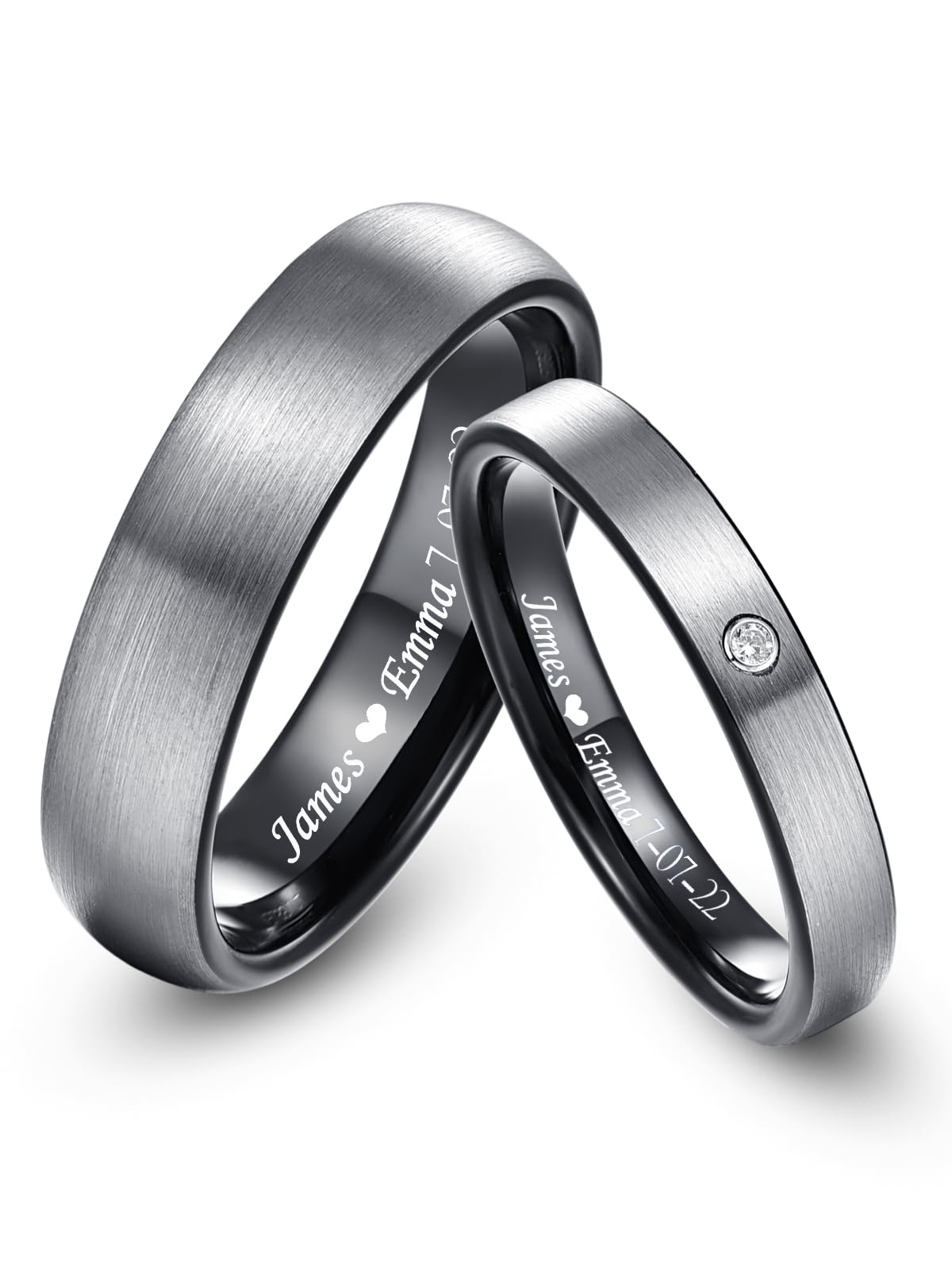 Engraved Tungsten Ring for Couples Personalized 4mm 8mm Black Koa Wood ...