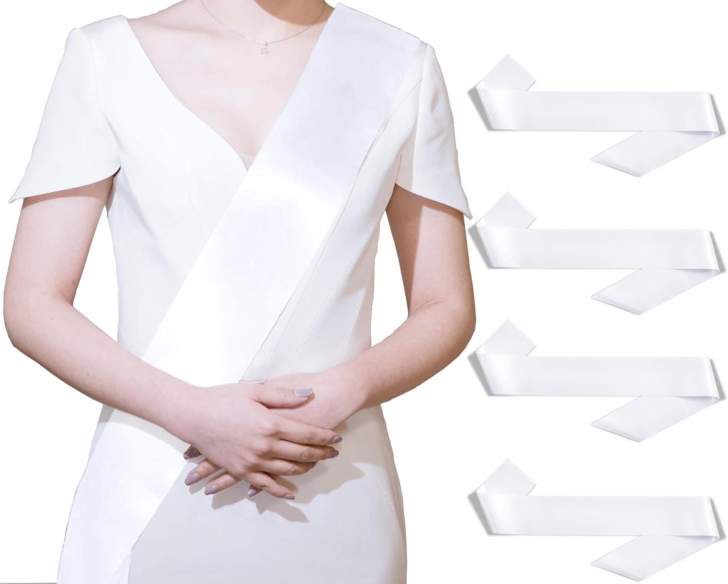 4Pcs Blank Satin Sashes Plain Sashes White Blank Sashes DIY Party ...