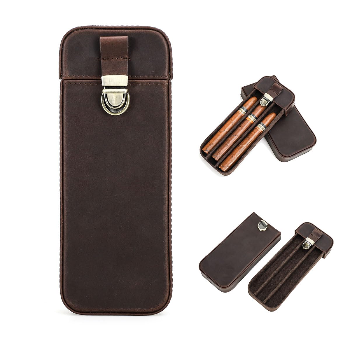 Amazon.com: Contacts Crazy Horse Leather Cigar Case Travel Cigar Box 3 ...