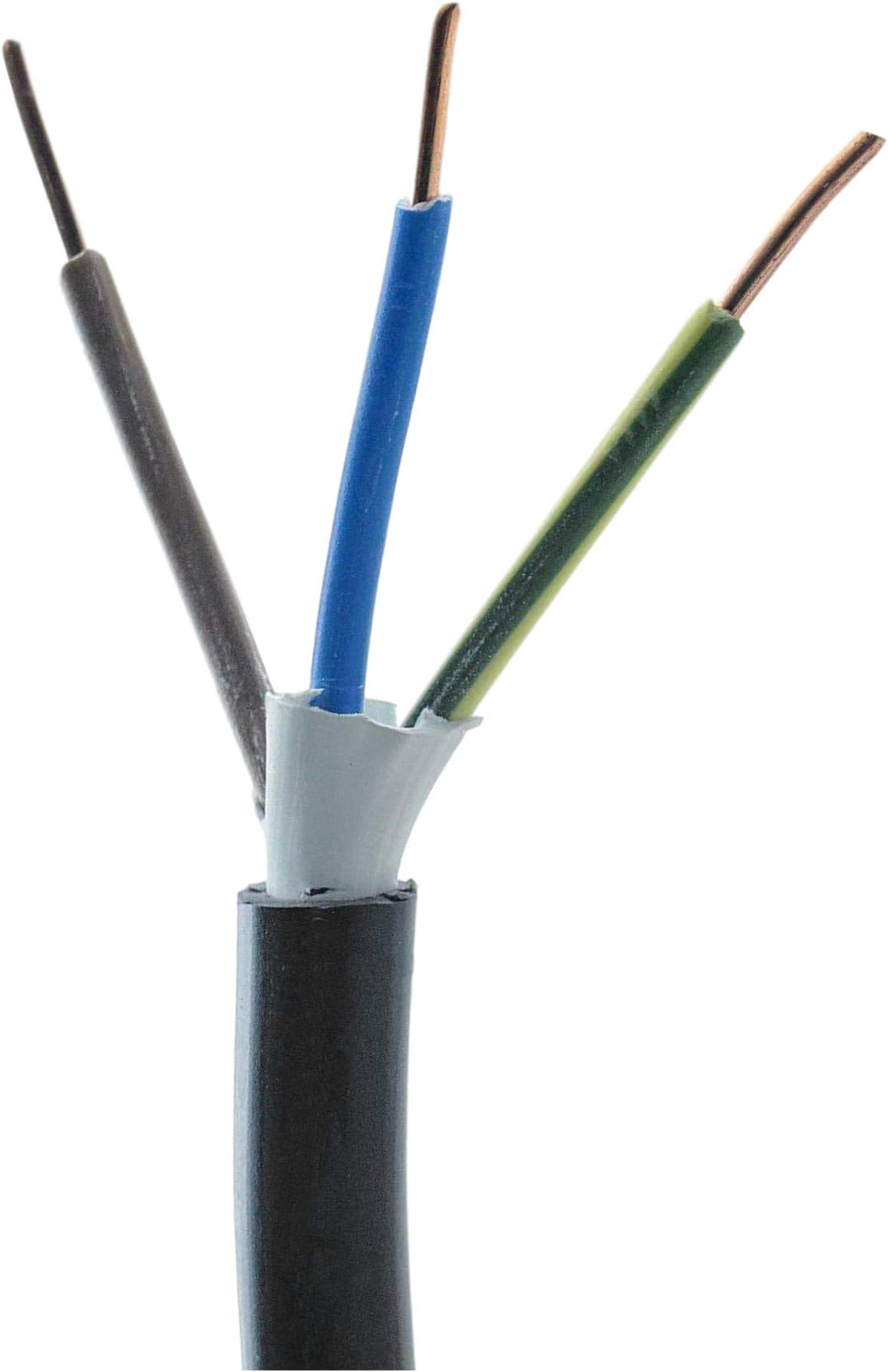 2.5 mm 3 Core Hi Tuff PVC Cable - 10 Metre Custom Cut Length : Amazon ...
