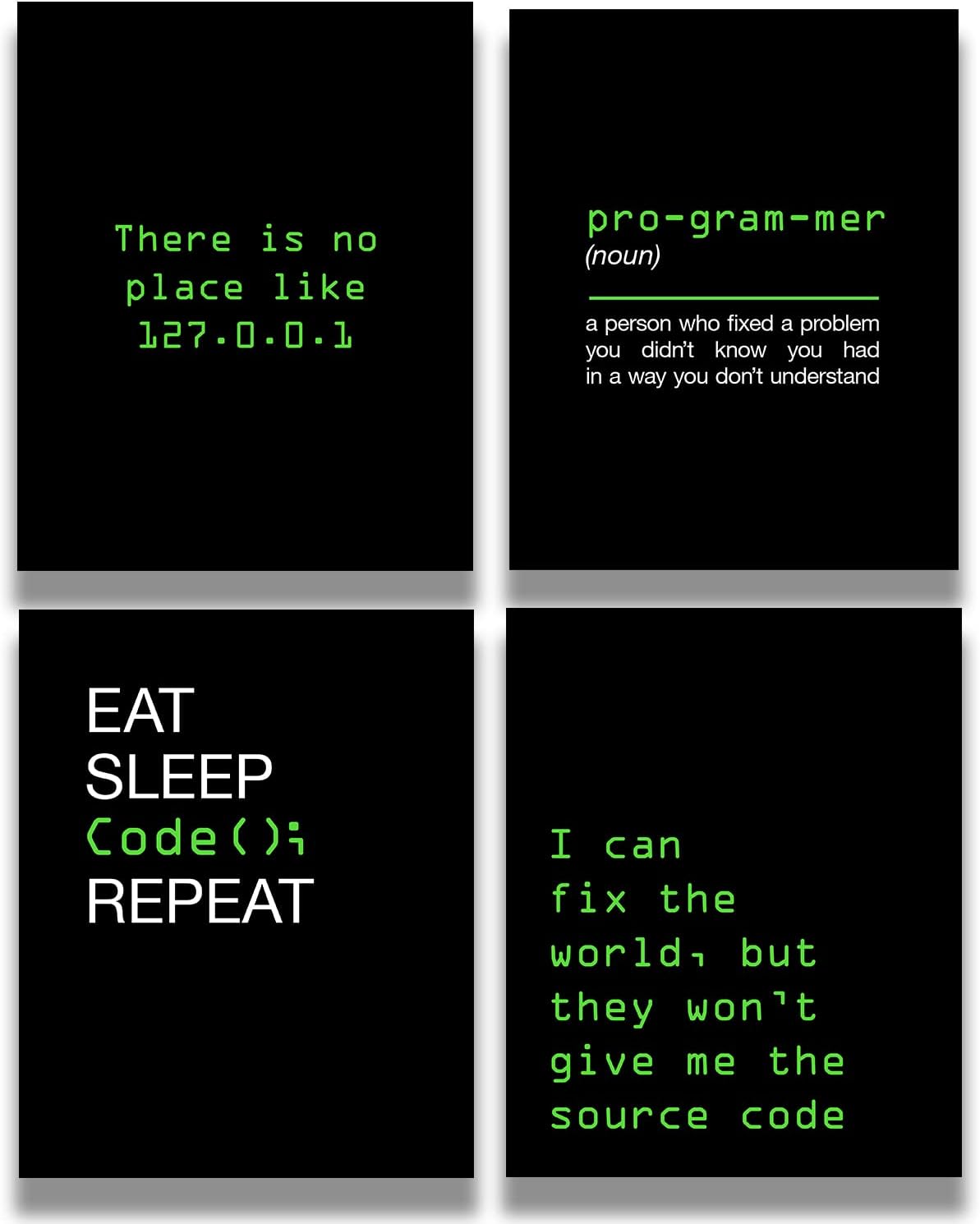 Amazon.com: Office Decor - Computer Science Art - Set of 4 Geek Wall ...