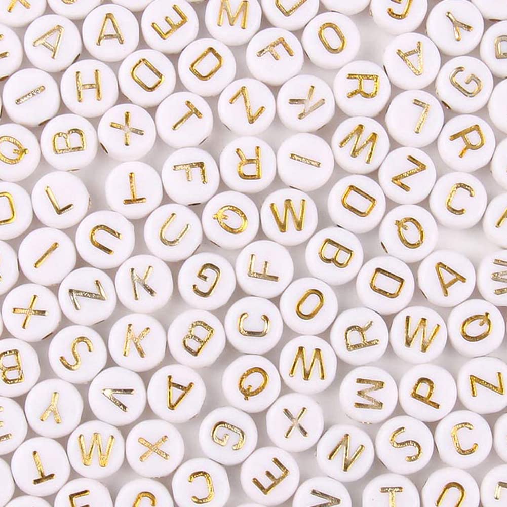 Amazon.com: 1200pcs 4×7mm Alphabet Beads White Round Acrylic Gold ...