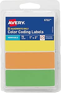 Avery Color-Coding Removable Labels, 1" x 3", Assorted Neon Colors, Non ...