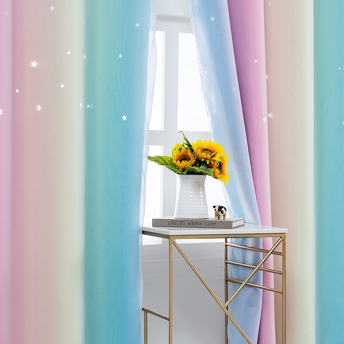 Reepow Rainbow Curtains for Girls Bedroom 2 Panels, Star Curtains for ...