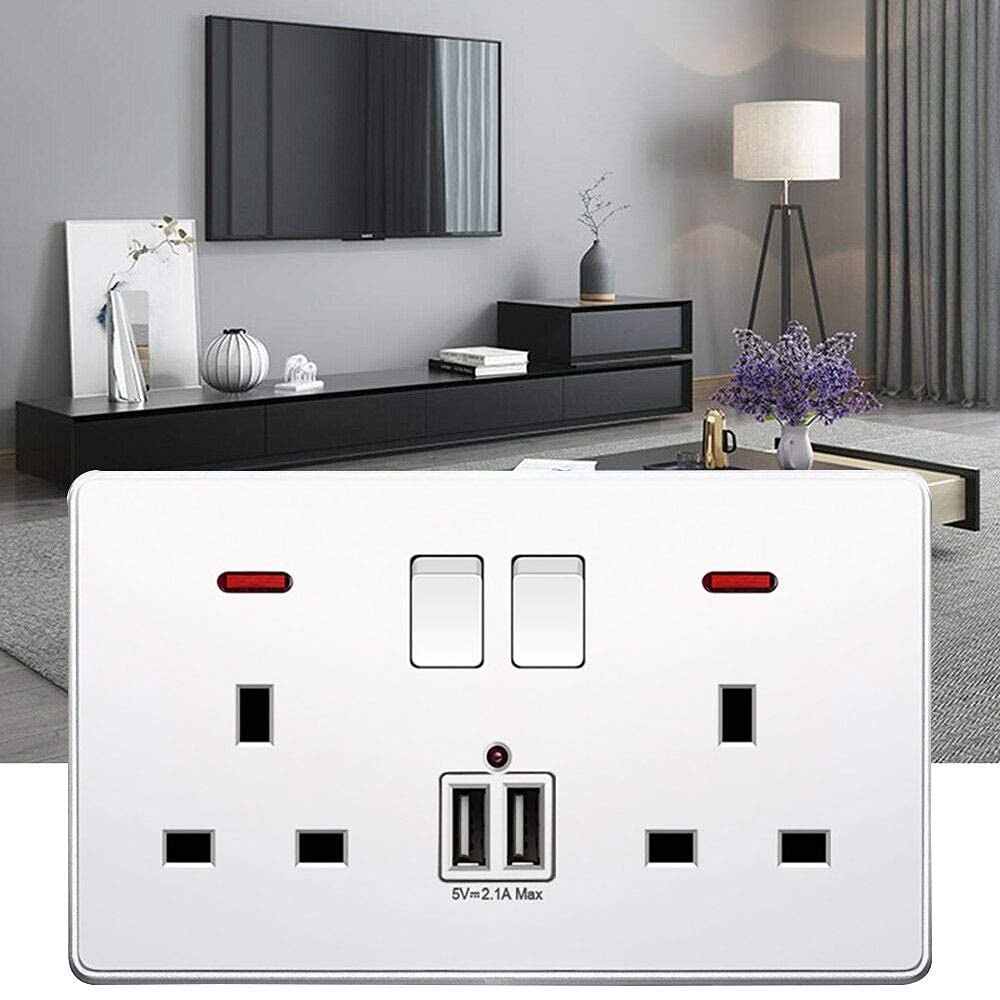 Buy UK Plug Socket, Wall Socket Double Switched Sockets With 2 USB ...