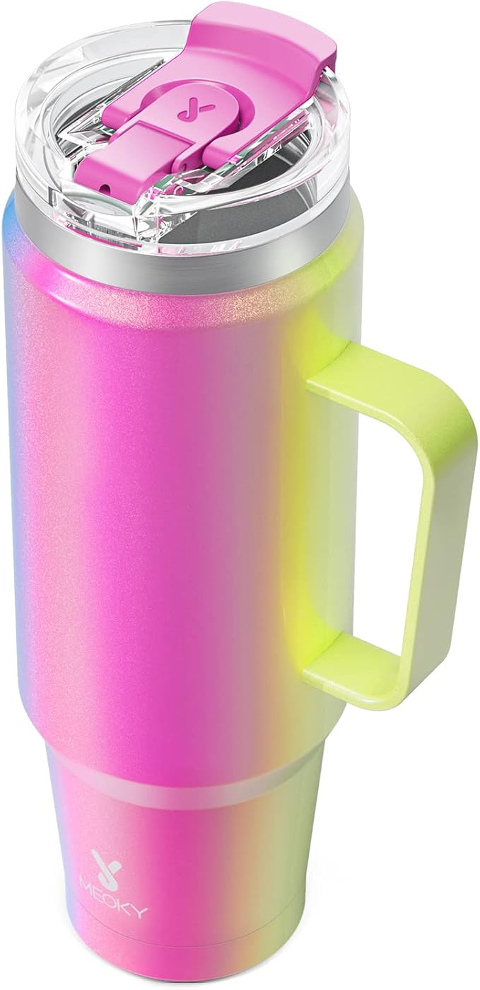 Meoky 40oz Tumbler with Handle, Stainless Steel Travel Mug with 2-in-1 ...