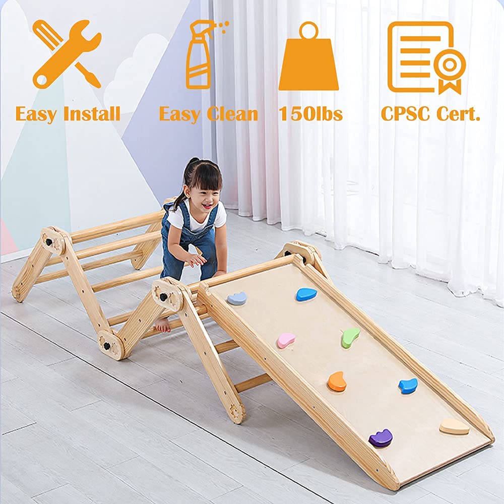 Buy Dripex 8 in 1 Foldable Pikler Triangle with Reversible Ramp, Climbing Triangle Set with ...