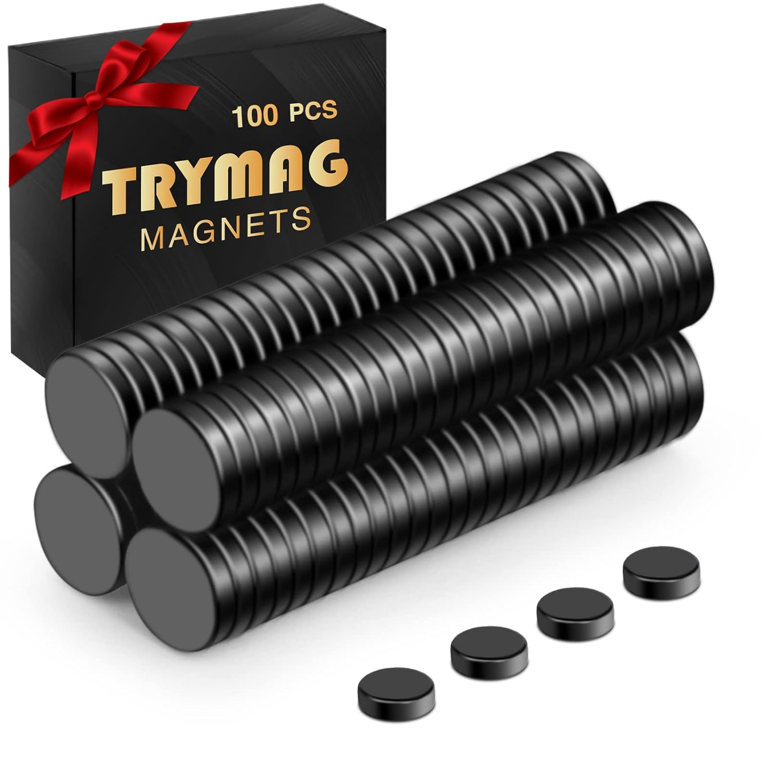 TRYMAG Small Magnets 4x1mm 100Pcs, Multi-Use Tiny Black Fridge Magnets ...