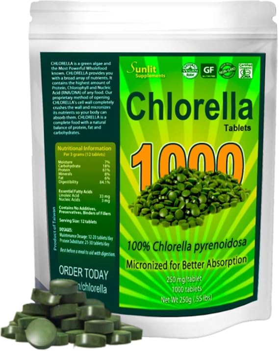 Amazon.com: Chlorella Tablets Mega-Pack 1000 Tablets Cracked Cell, Raw ...