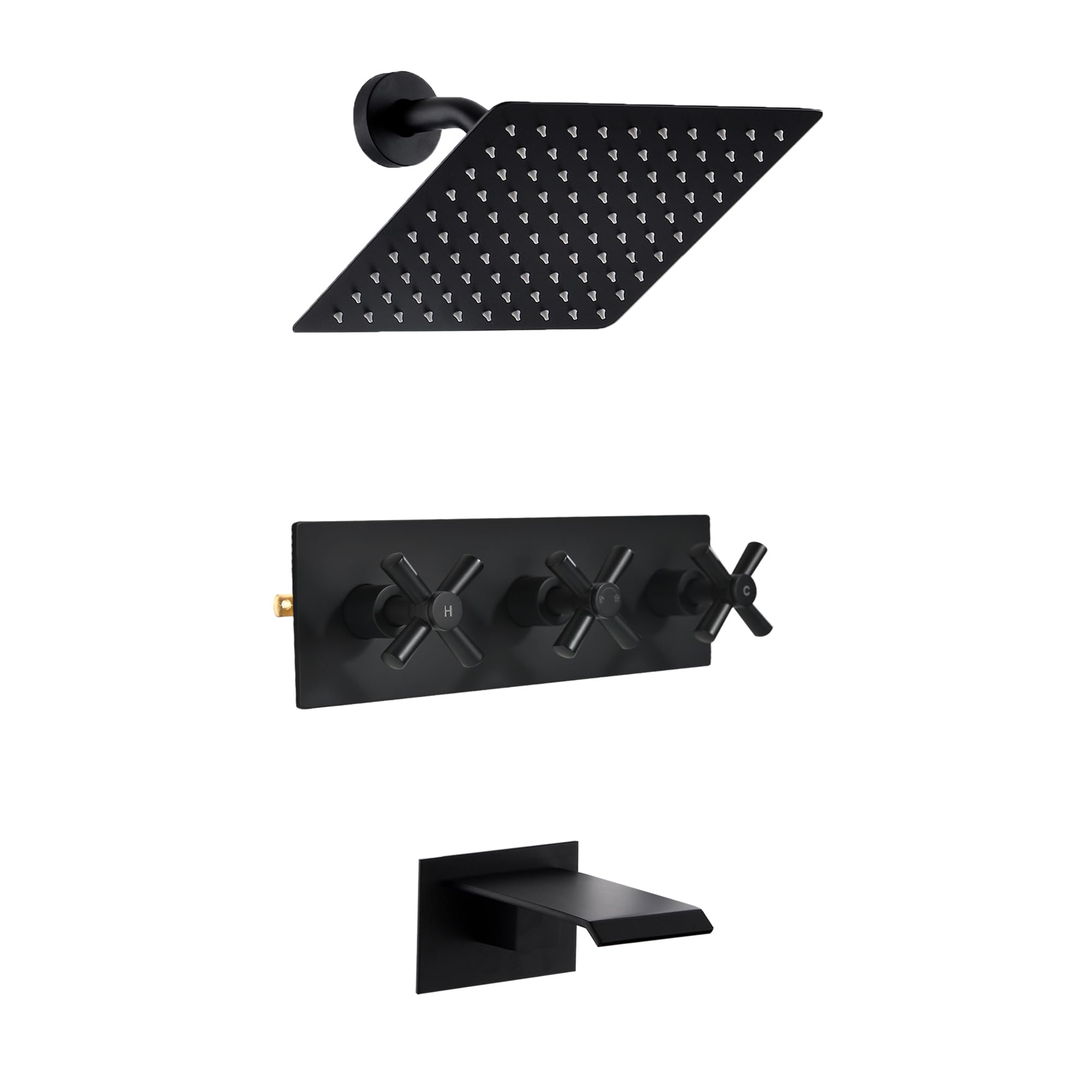 SUBEIXI 3 Handle Tub Shower Faucet, Matte Black Three Handle Shower ...