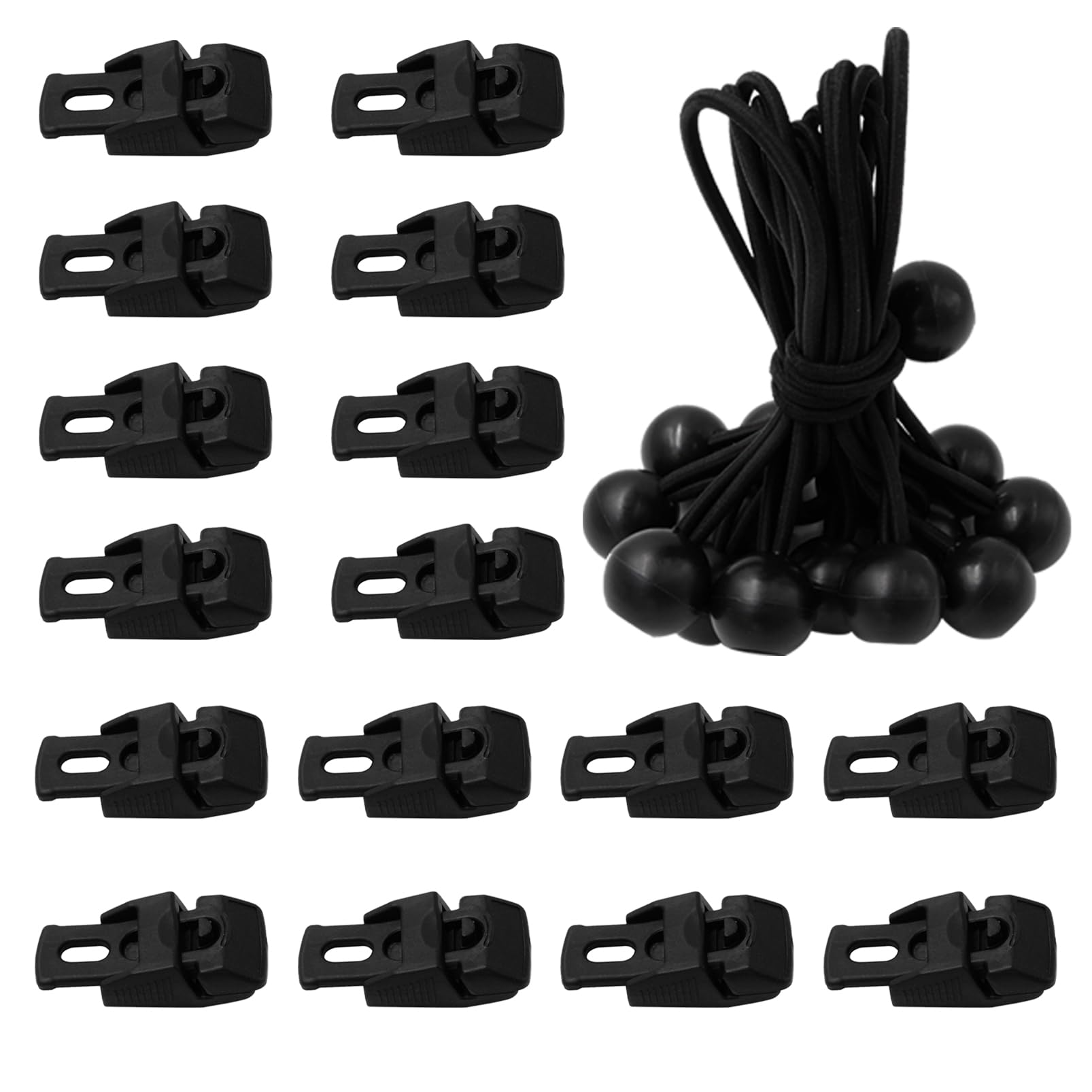Lekarf Ball Bungee Cords and Tarp Clips, 16PC 0.16"x6" Black Ball End ...