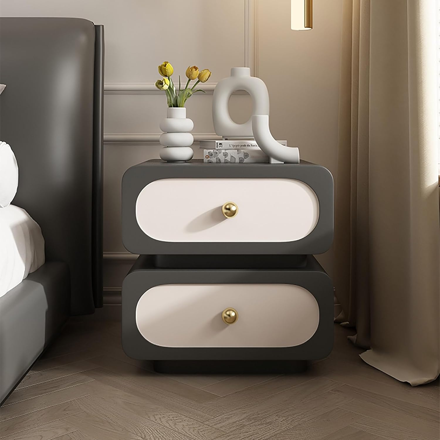 Amazon.com: Modern Minimalist Bedroom Solid Wood Bedside Table, White ...