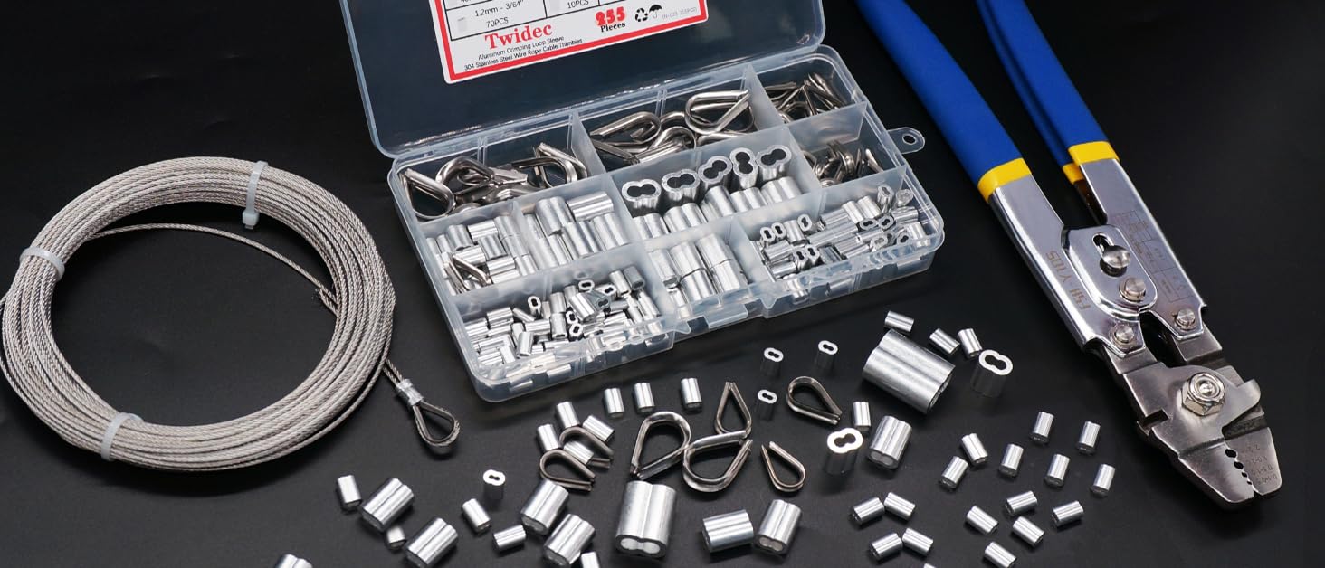 Twidec/Wire Rope Crimping Tool Up to 2.2mm with 160PCS 1/16''Aluminum ...