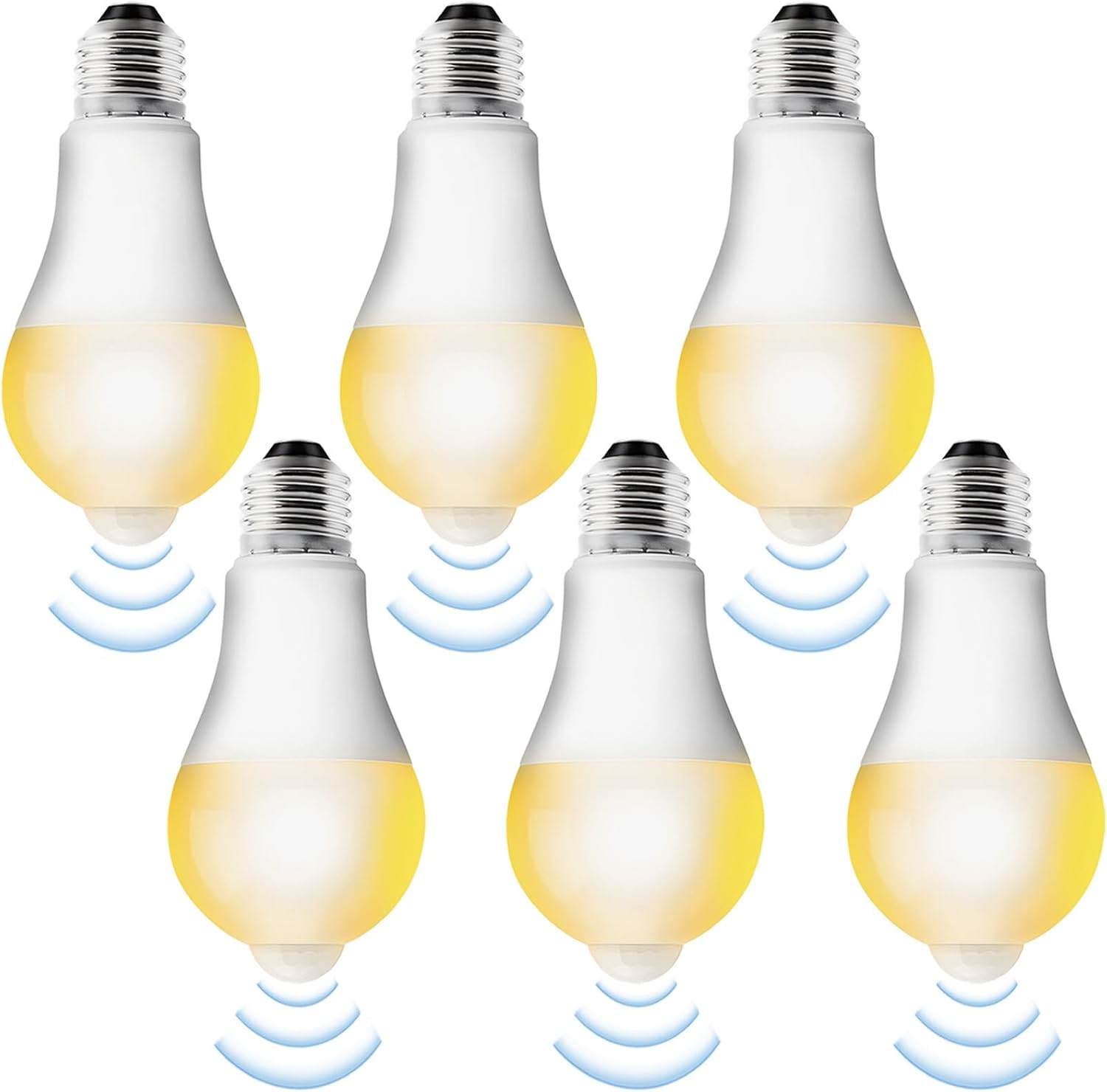 Lot de 6 ampoules LED E27 avec détecteur de mouvement - 12 W - Capteur PIR - Blanc chaud - 3000 ...