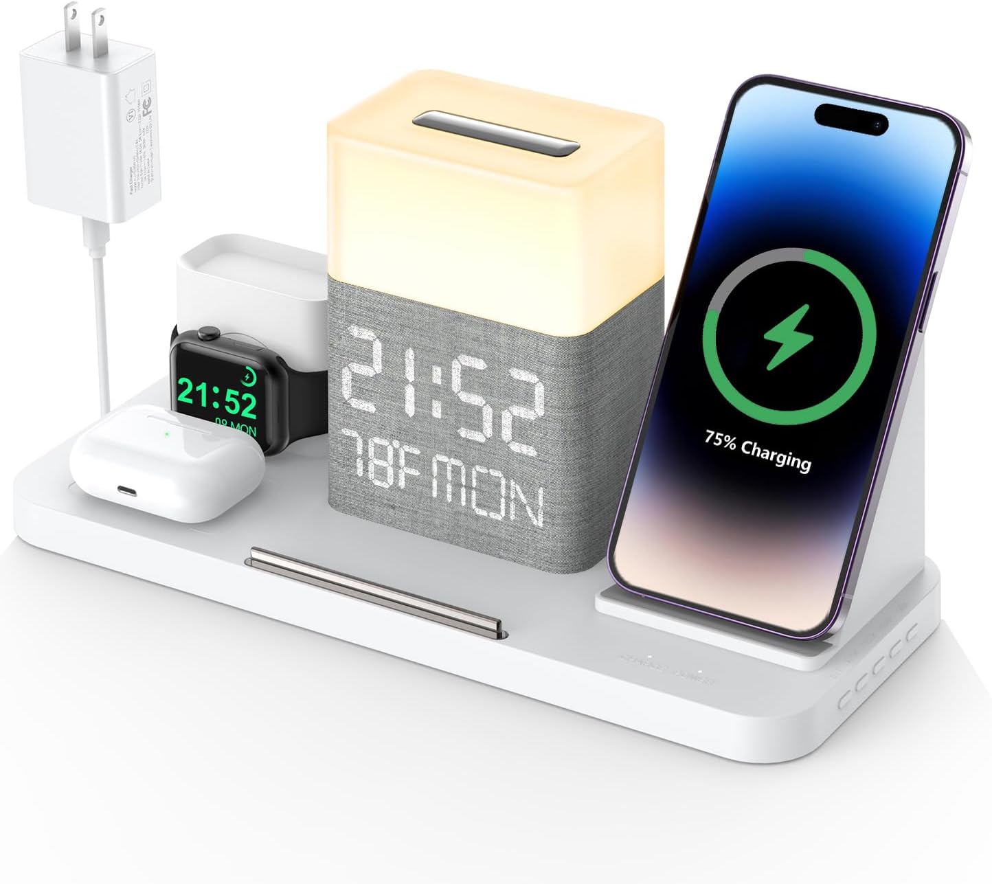 BezosMax 6 in 1 Wireless Charging Station with Bluetooth Time and ...