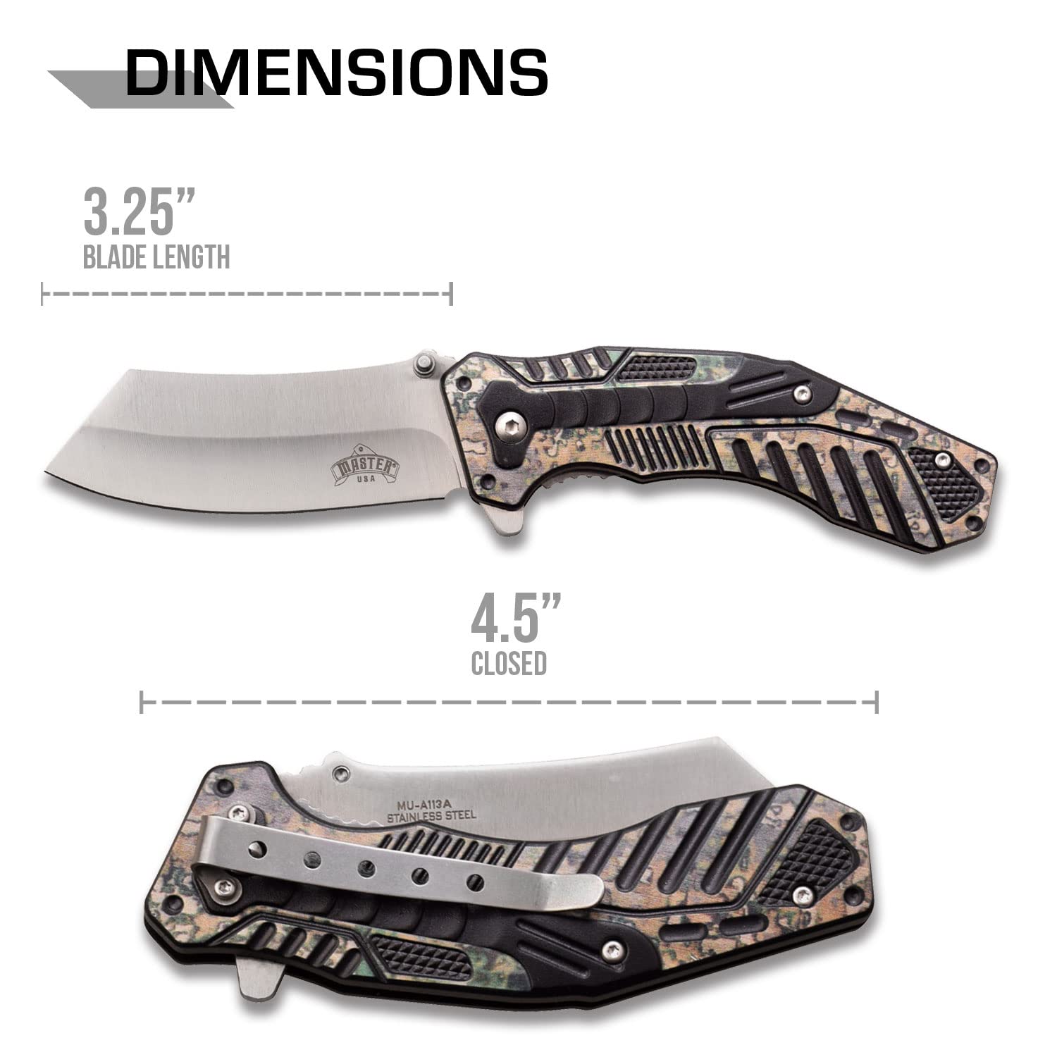 MASTER USA – Spring Assisted Folding Knife – Satin Finish Stainless ...