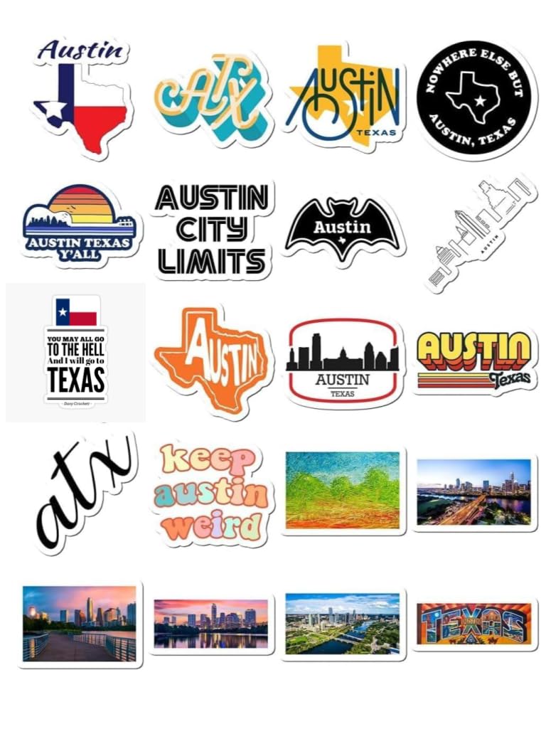 Amazon.com: 20 Pcs Value Pack Austin Texas Decal Sticker Waterproof ...