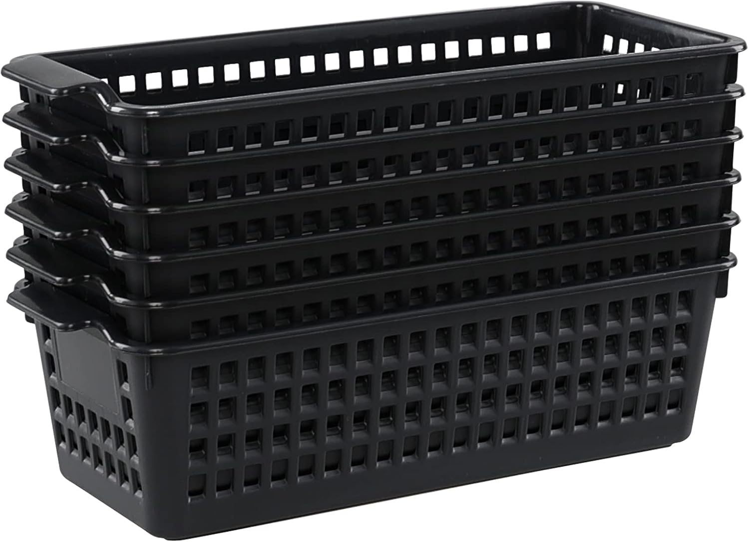 Amazon.com: Idotry 6-Pack Slim Plastic Storage Trays Baskets, Black ...