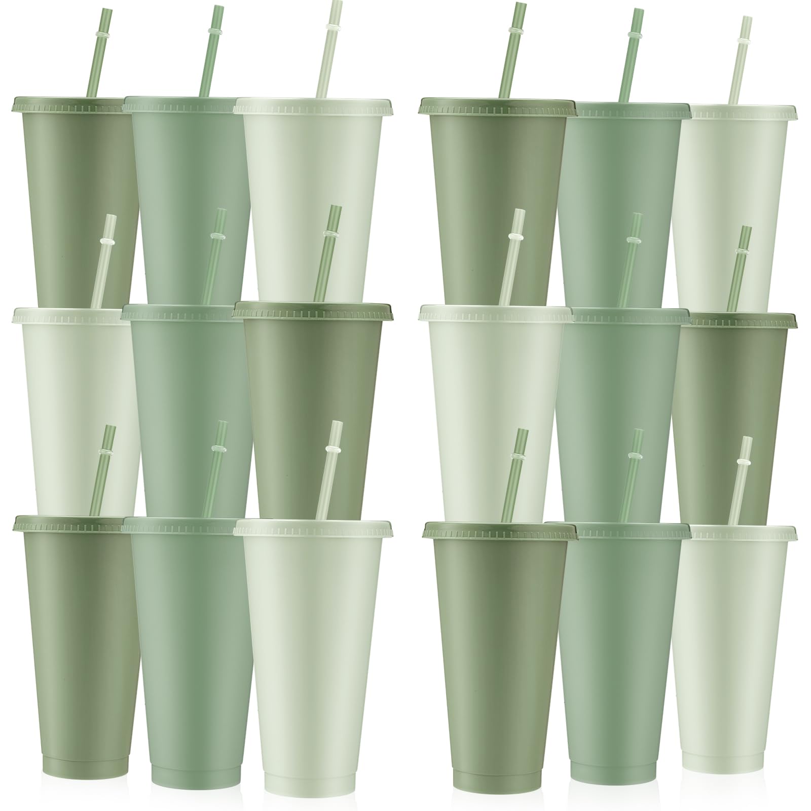 Amazon.com | Skylety 24 Pcs Sage Green Plastic Cups with Lids and ...