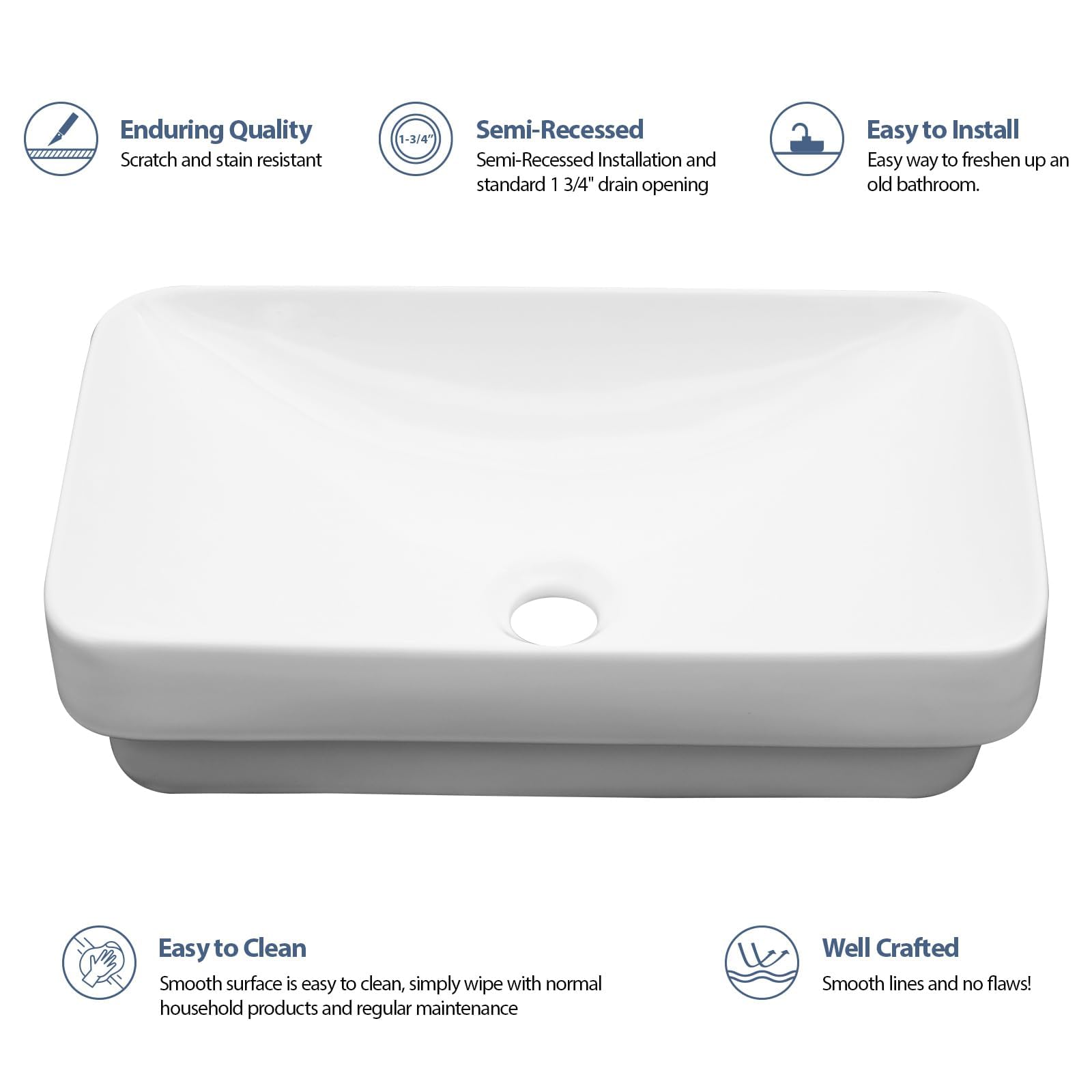 Snapklik.com : Vessel Sink Bathroom Semi Recessed Sink 19 X 12 Inch ...