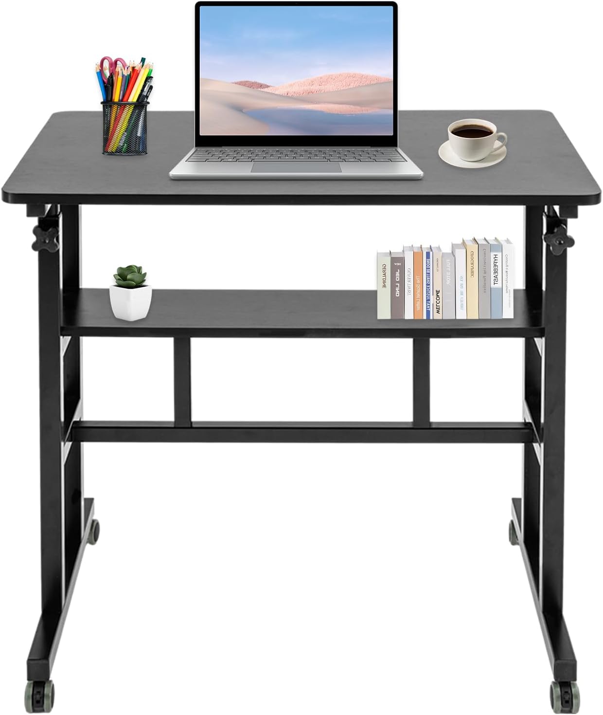 Mobile Standing Desk on Wheels Adjustable Rolling Laptop Cart Portable ...