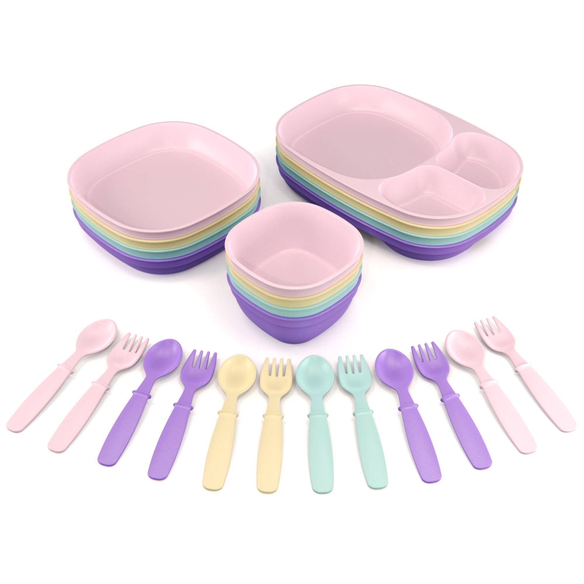 Amazon.com: Kid’s Dinnerware Set - 24 Pieces, 4 Place Settings - Tough ...