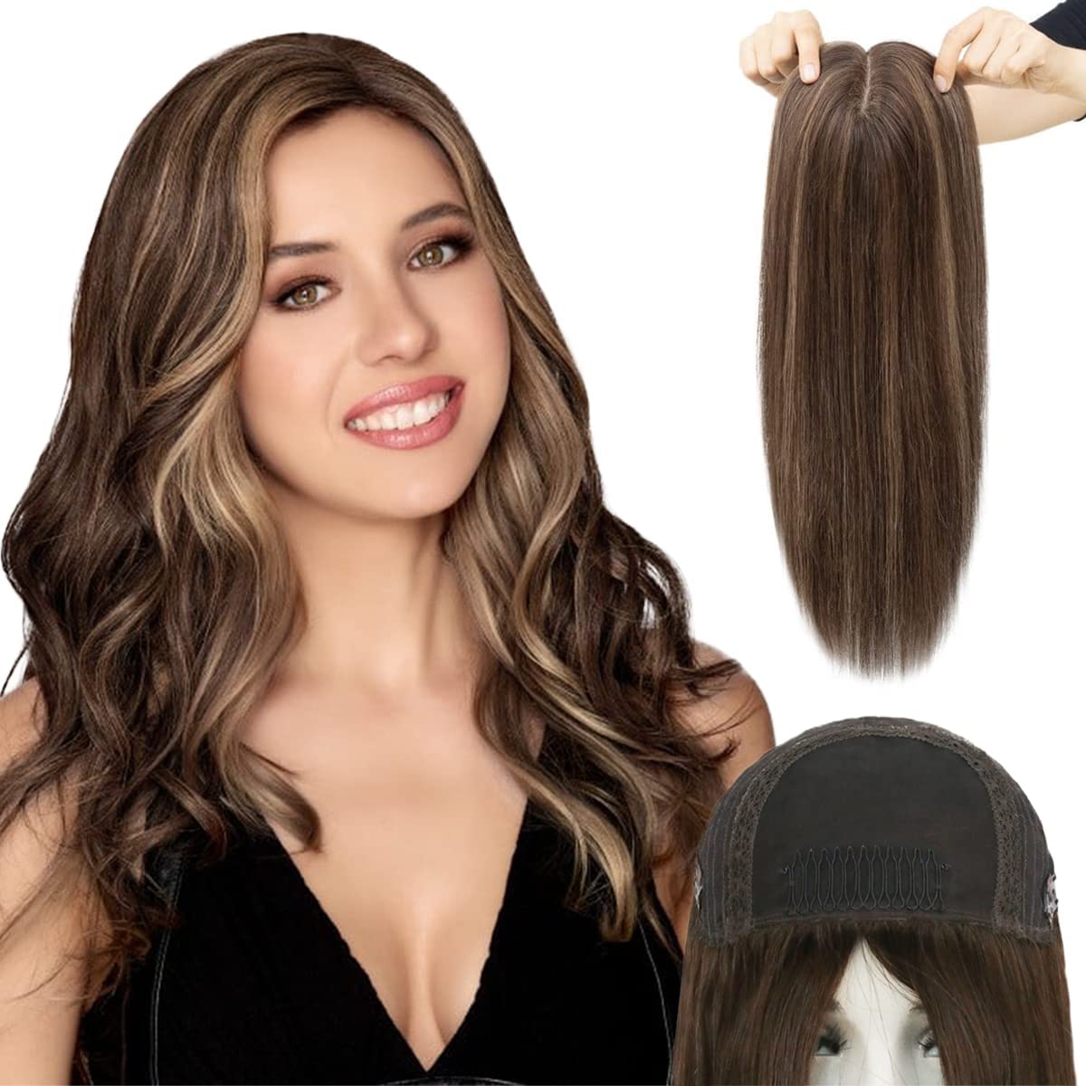 Amazon.com : uniwigs Savannah Silk Top Remy Human Hair Topper, Adding ...