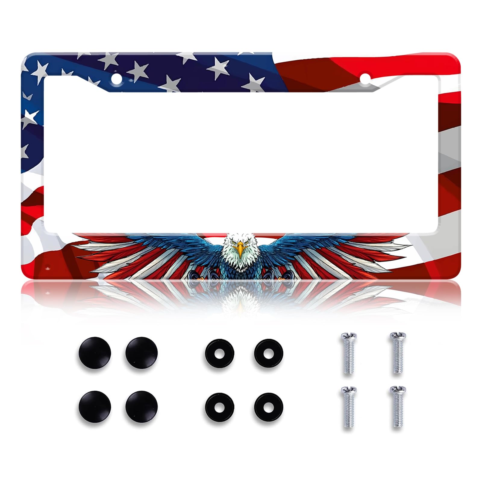 Amazon.com: American Flag Eagle License Plate Frame - Eagle Design ...