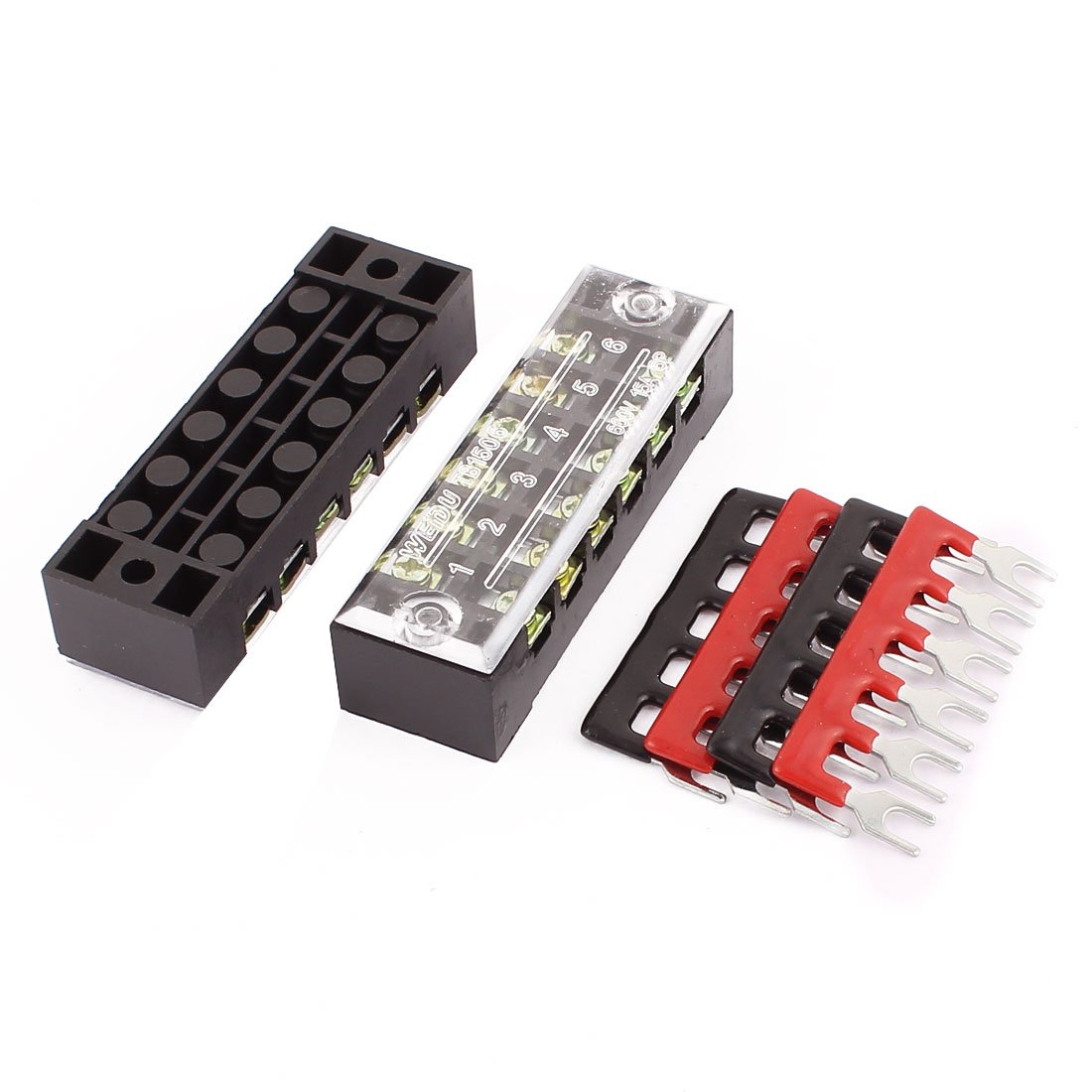 uxcell 2 Pcs 600V 15A 6P Dual Row Barrier Terminal Block Wire Connector ...