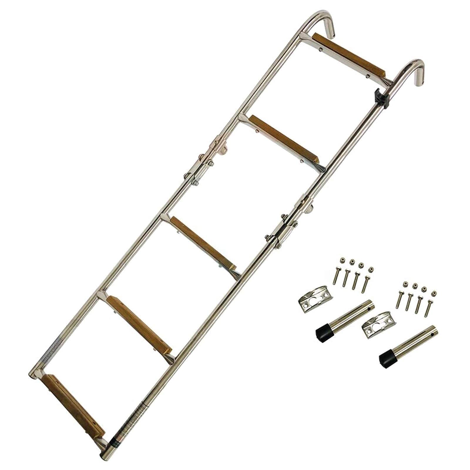 Marine Pontoon Boat Ladder 4 Step Folding Boarding Ladders Wood ...