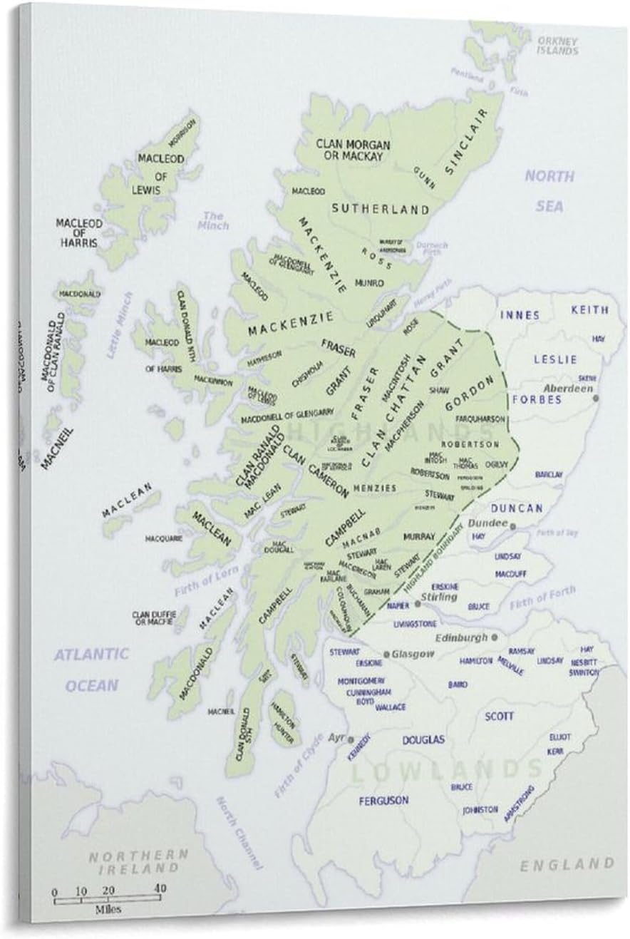 Amazon.com: Scottish Clan Map Showing The Districts of The Highland ...