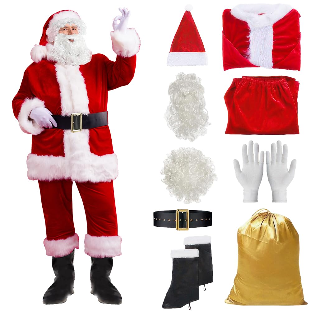 Amazon.com: ArtCreativity Santa Costume for Men - 9 PC Mens Santa ...