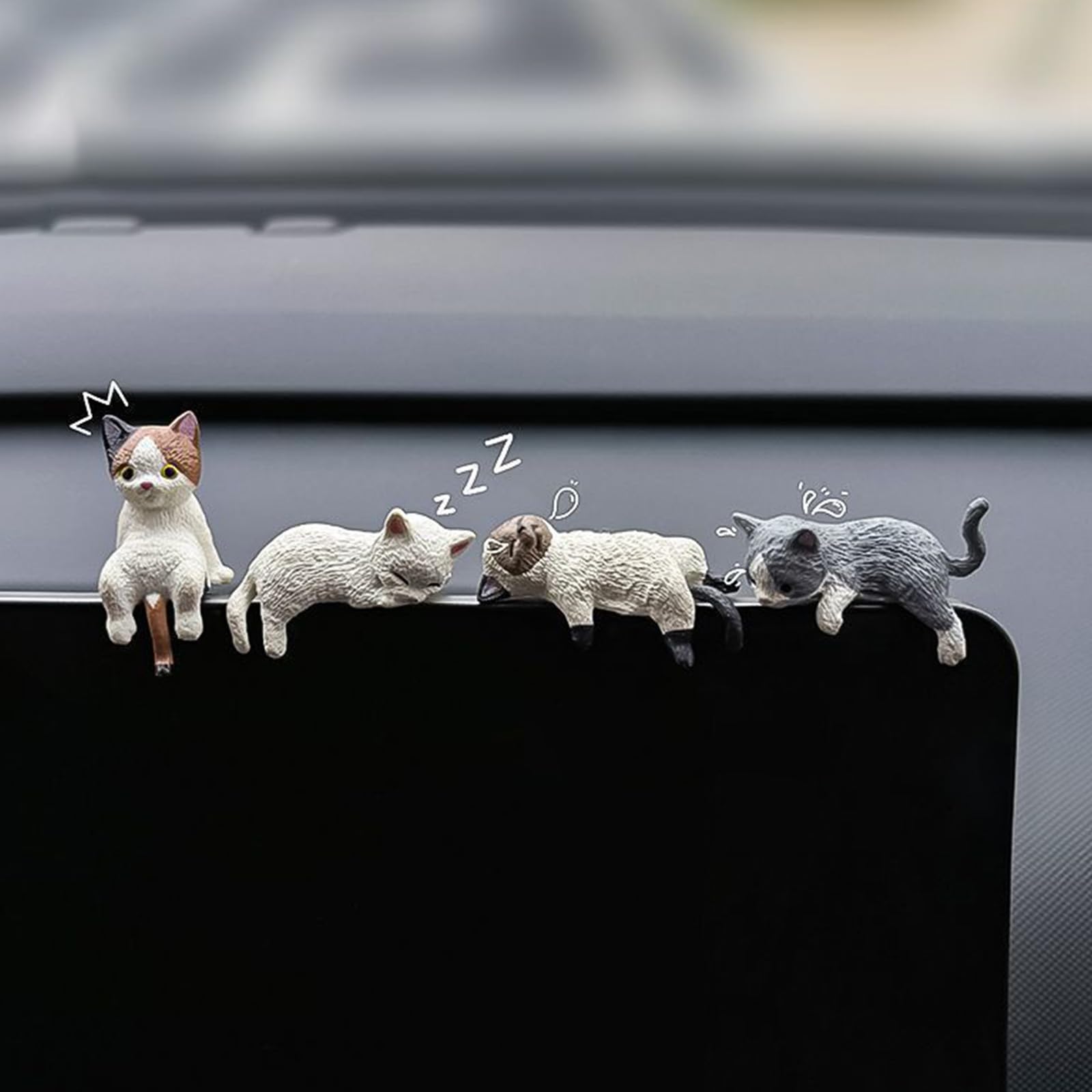 4pcs Cute Car Decoration Rearview Mirror Ornaments, Mini Cat Figurines ...