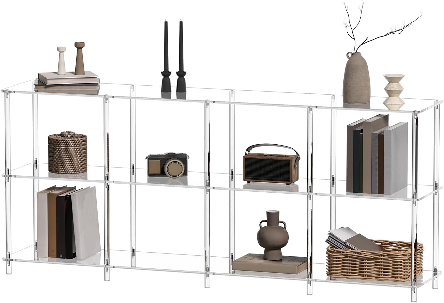 Amazon.com: CRTERICX Acrylic Long Bookshelf, Low Horizontal Bookcase ...