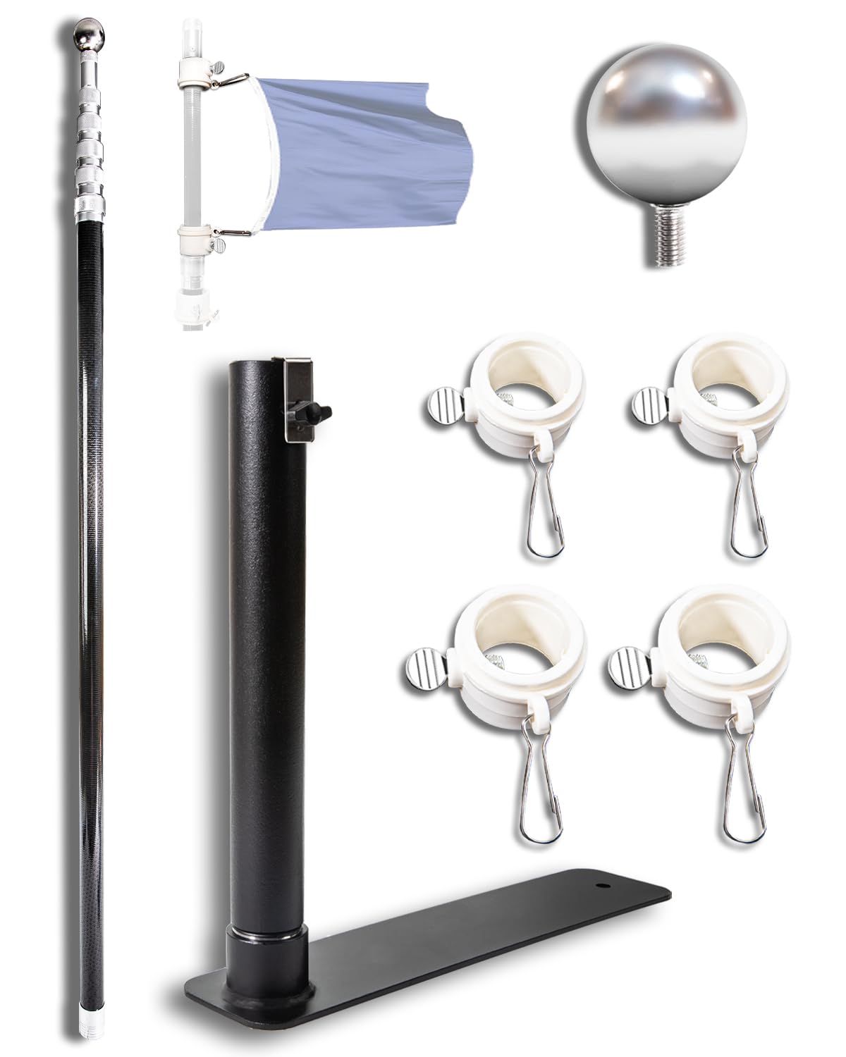 Telescoping Flagpole with Tire Mount - 20ft Carbon Fiber RV Flag Pole ...