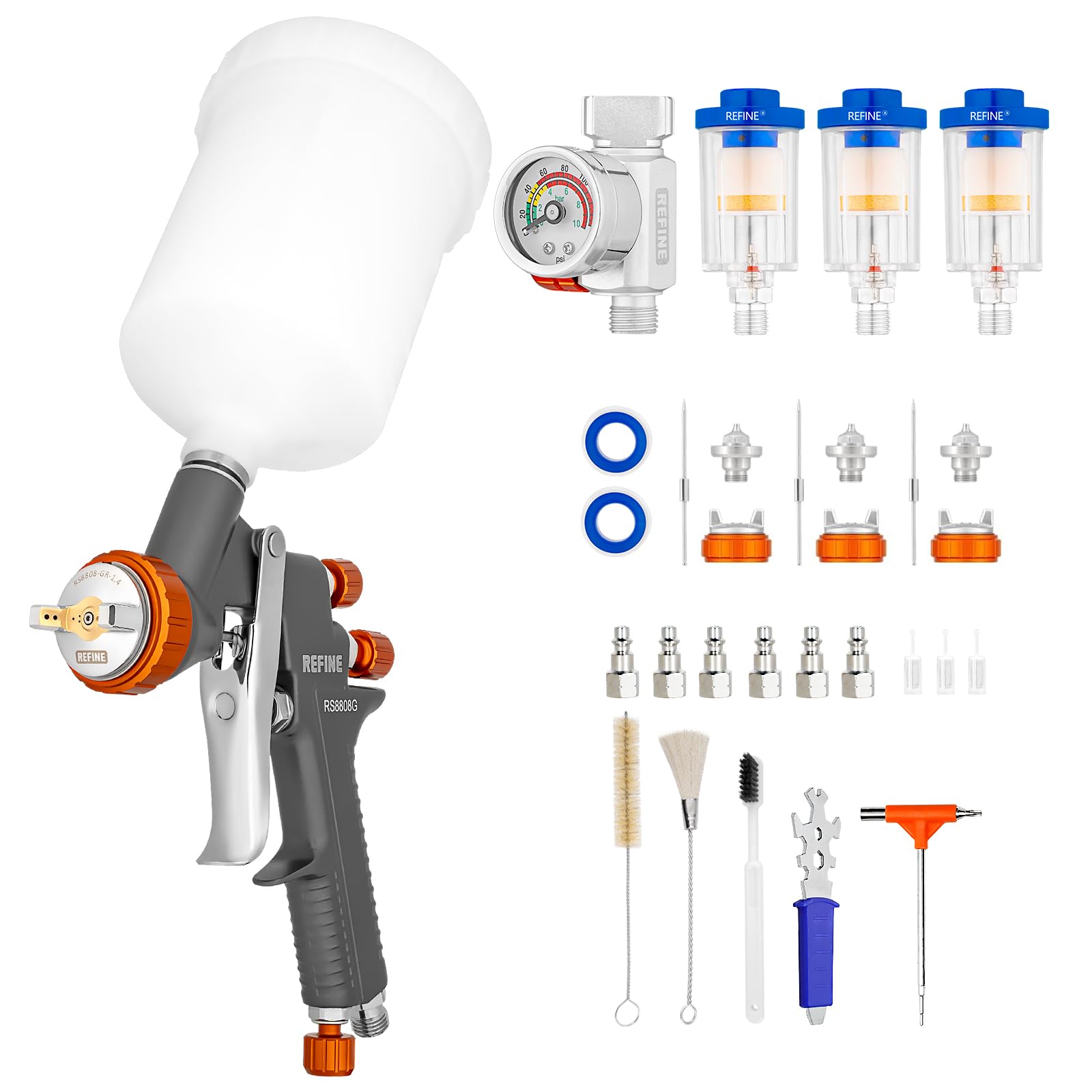 Amazon.com : REFINE Gravity Feed Auto Paint Gun, 1.4/1.8/2.0mm Nozzle ...