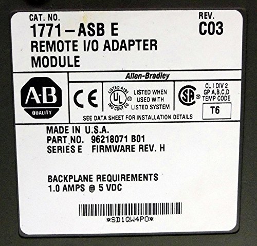 ALLEN BRADLEY REMOTE I/O ADAPTER MODULE 1771-ASB SER. E F/W REV. H ...