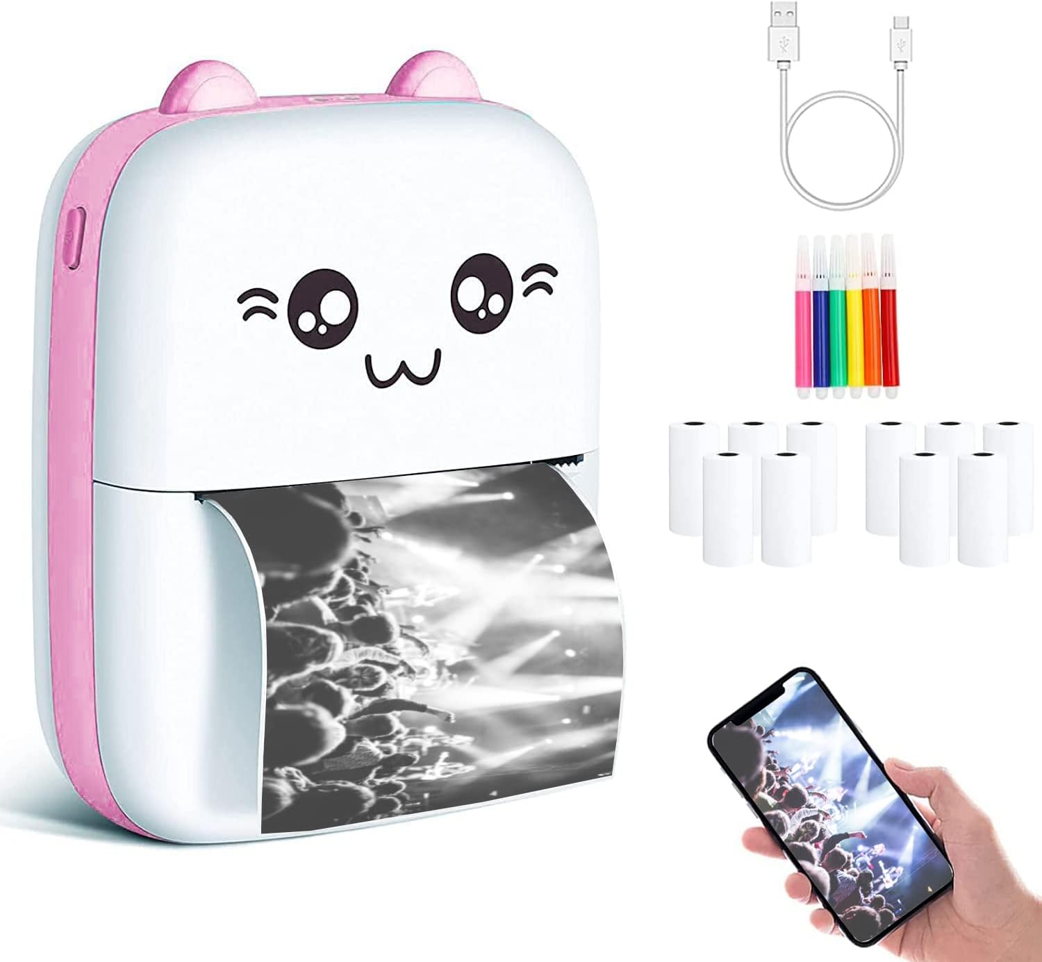 MXNUP Mini Impresora Termica, Impresora Portátil con 11 Rollos Papel de ...