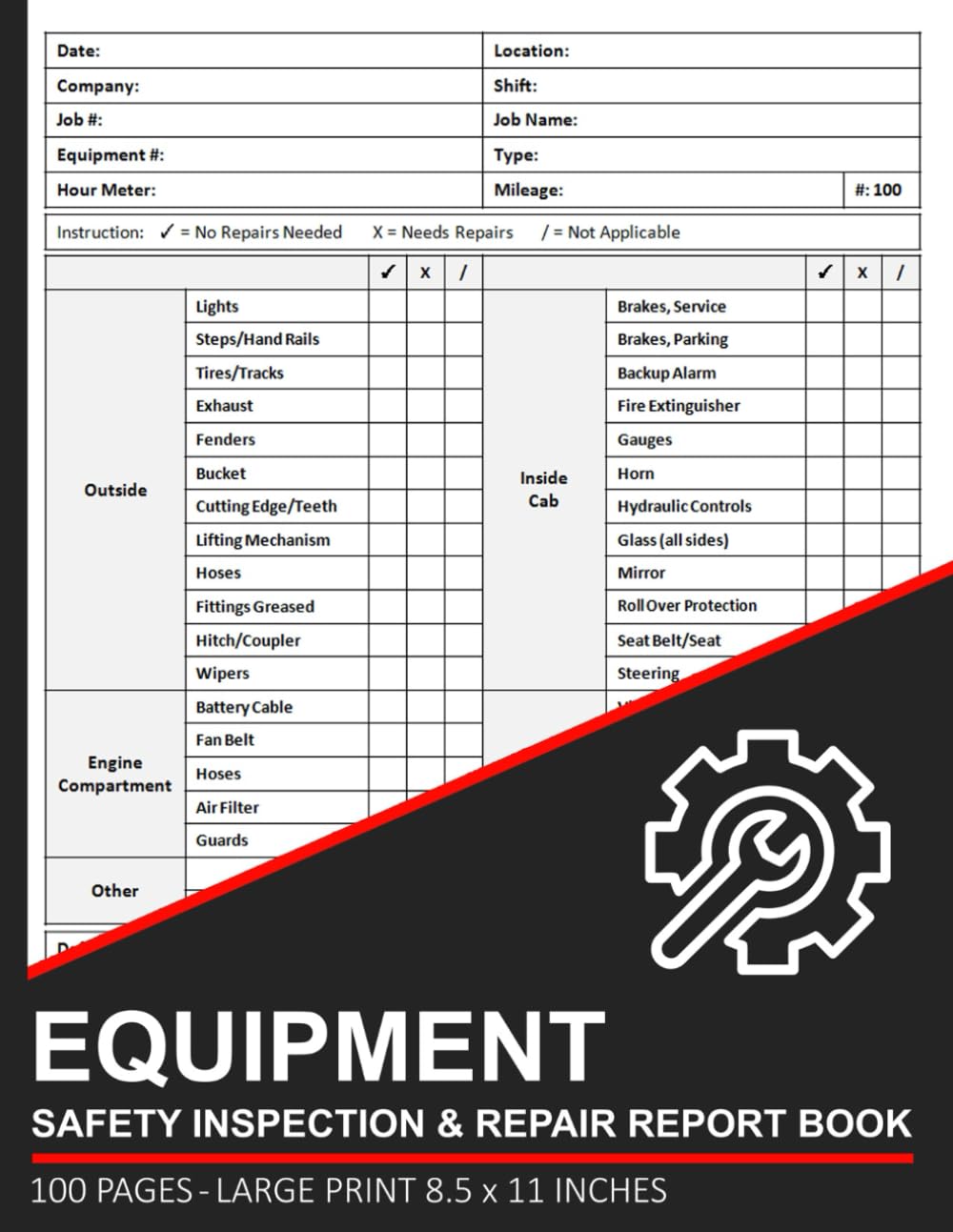 Equipment Safety Inspection & Repair Report Book: Equipment Maintenance ...