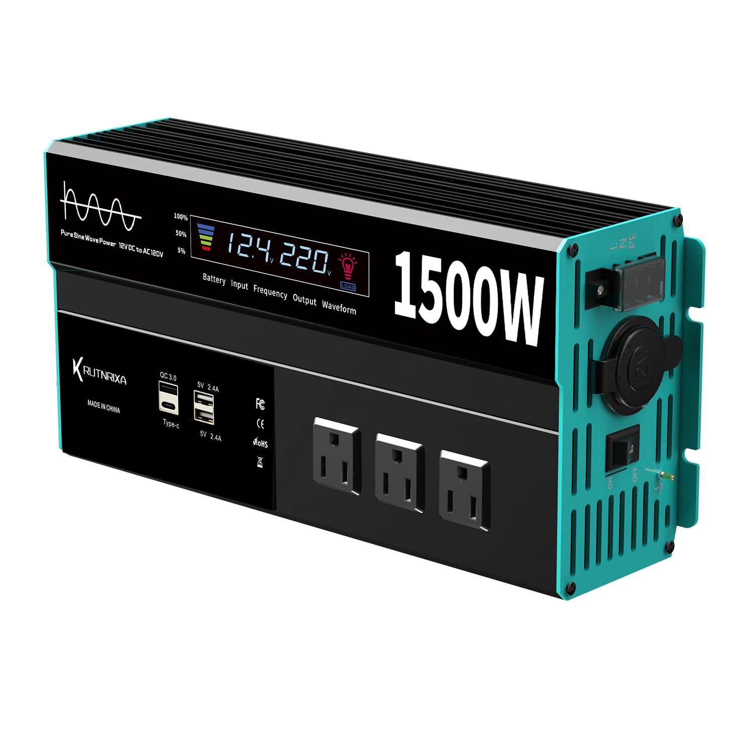 Snapklik.com : RUTNRIXA 1500W Pure Sine Wave Inverter 12V DC To 120V AC Converter For Home, RV ...