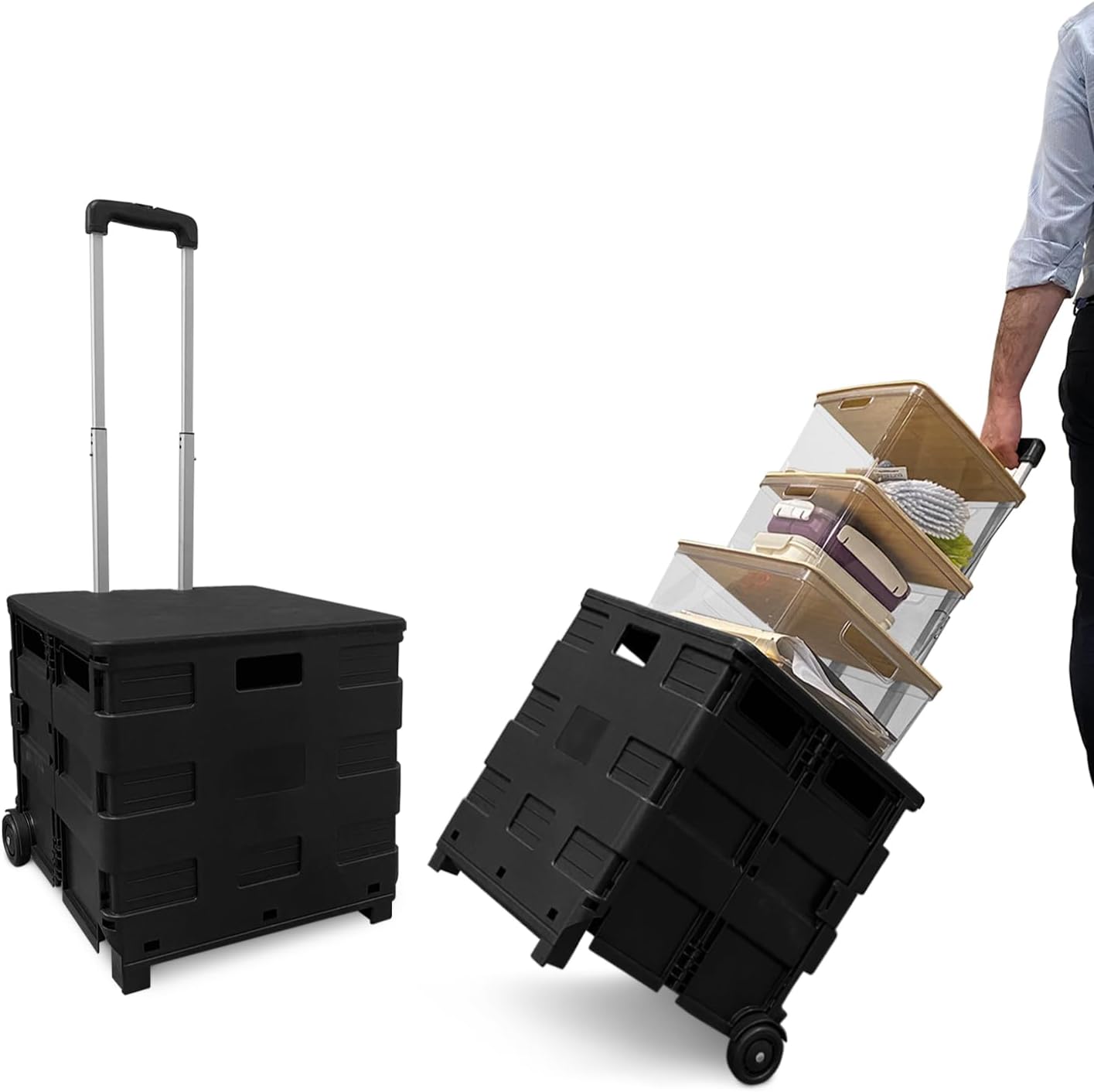 Amazon.com: Foldable Utility Cart Collapsible Portable Crate Rolling ...