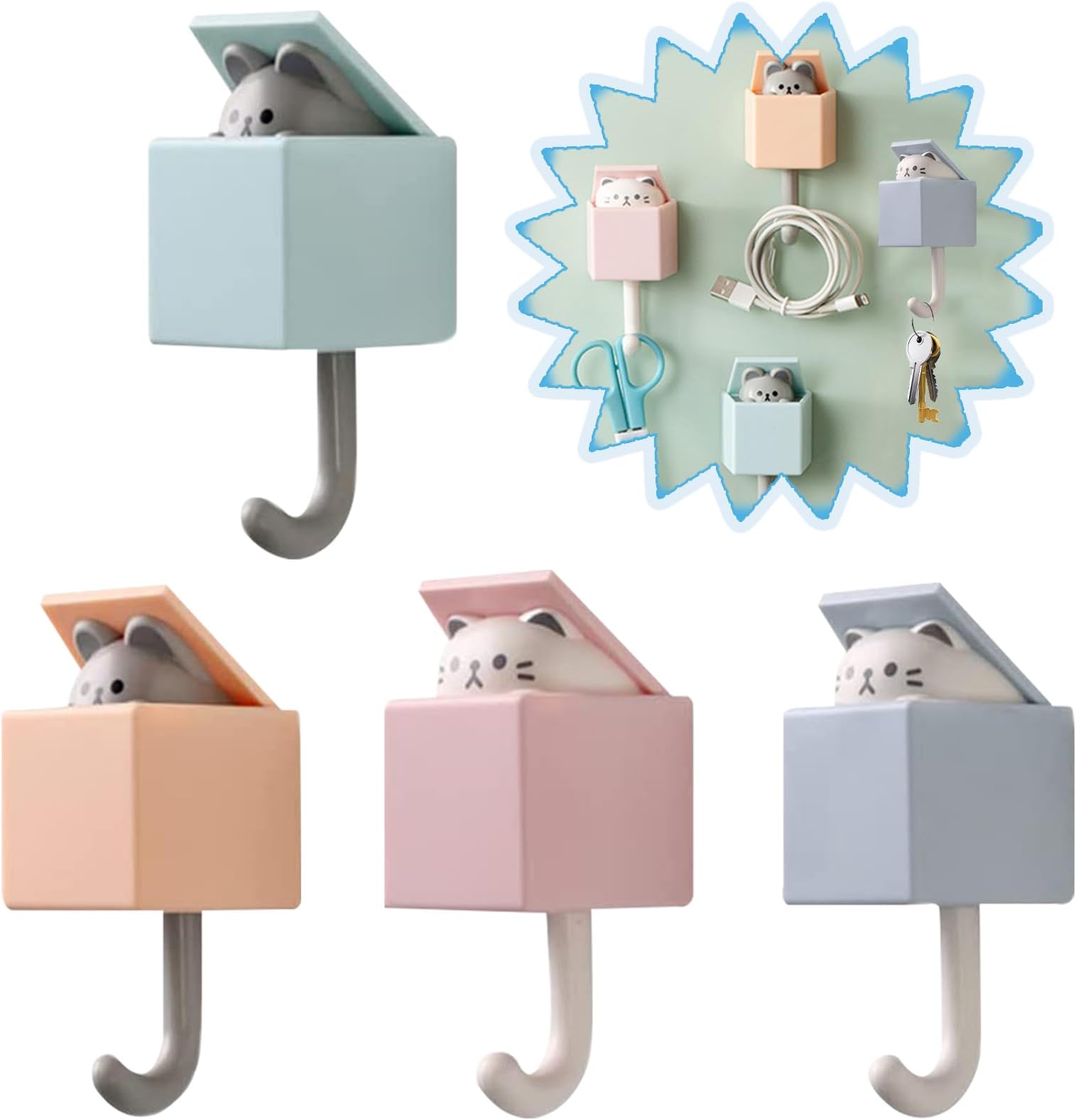 Amazon.com: RELABTABY Creative Adhesive Coat Hook,4 Pcs Cute Pet Hooks ...