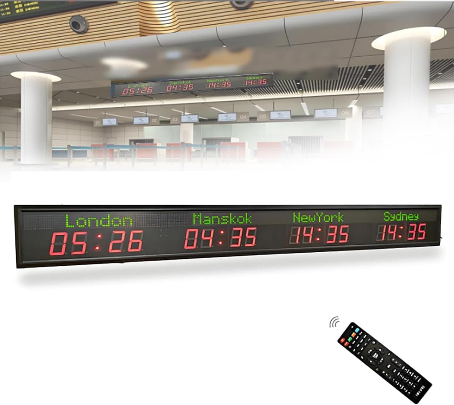 4 Time Zone Wall Clock, Wall Mounted City Time Zone World Clock, Large ...