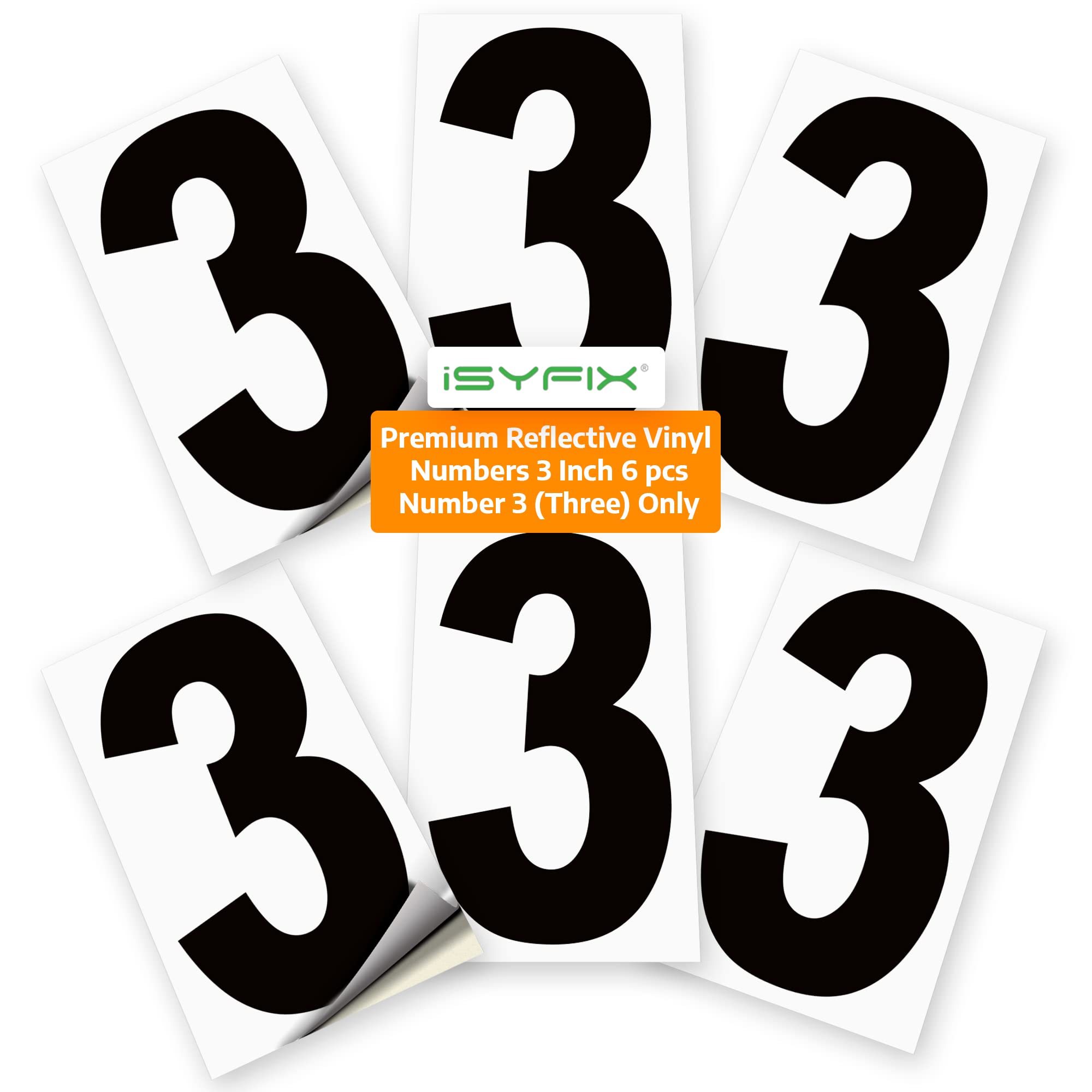 Amazon.com: iSYFIX Black Vinyl Number 3 (Three) Stickers - 6 Pack 3 ...