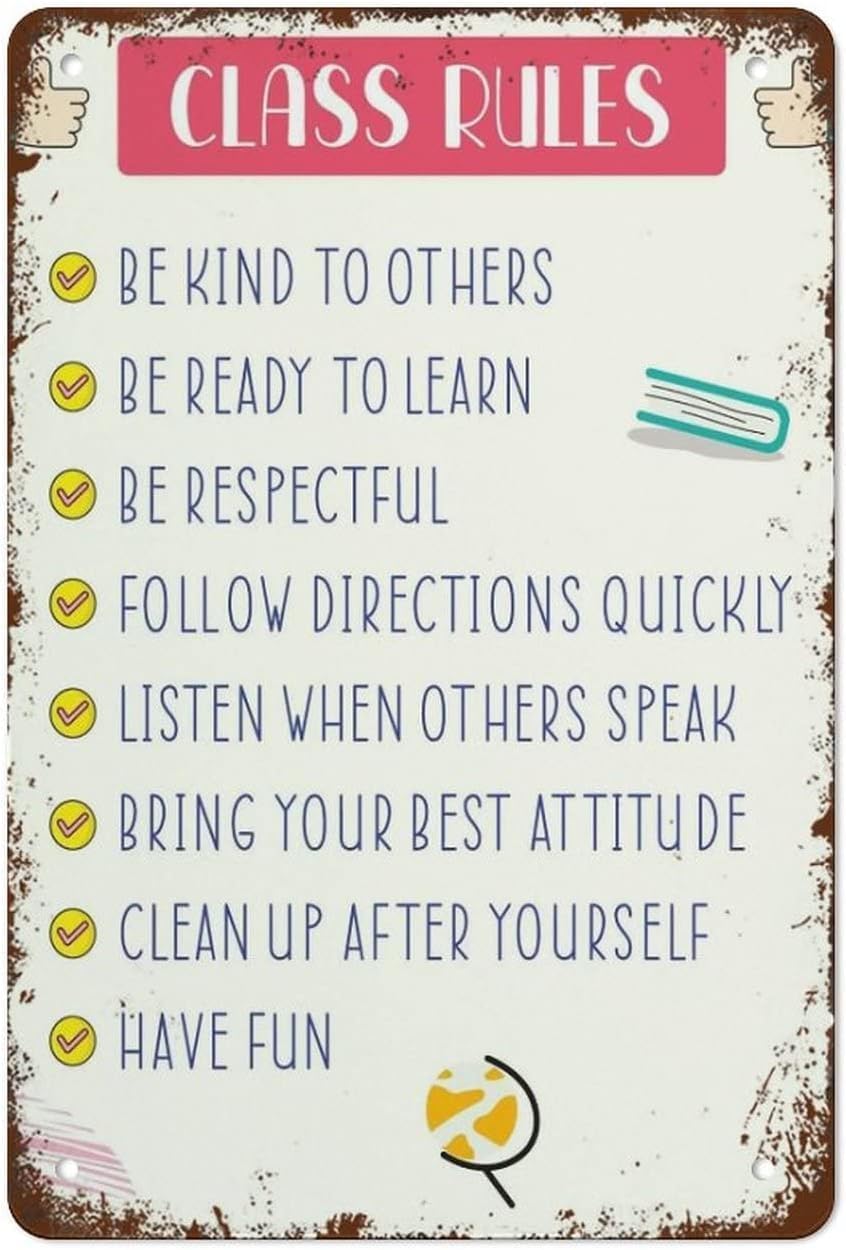 Amazon.com : Classroom Rules Retro Poster Plaque Tin Signs Wall Decor ...