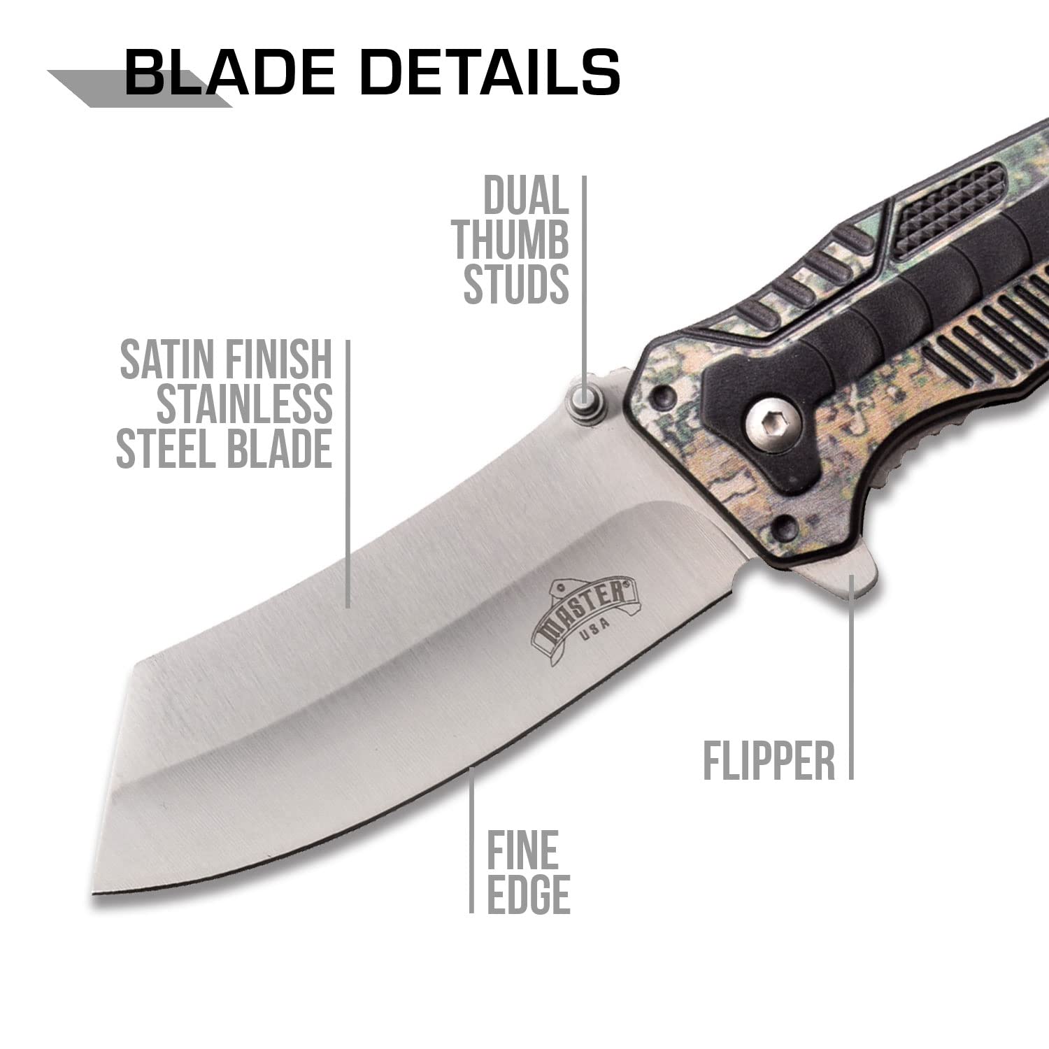 MASTER USA – Spring Assisted Folding Knife – Satin Finish Stainless ...