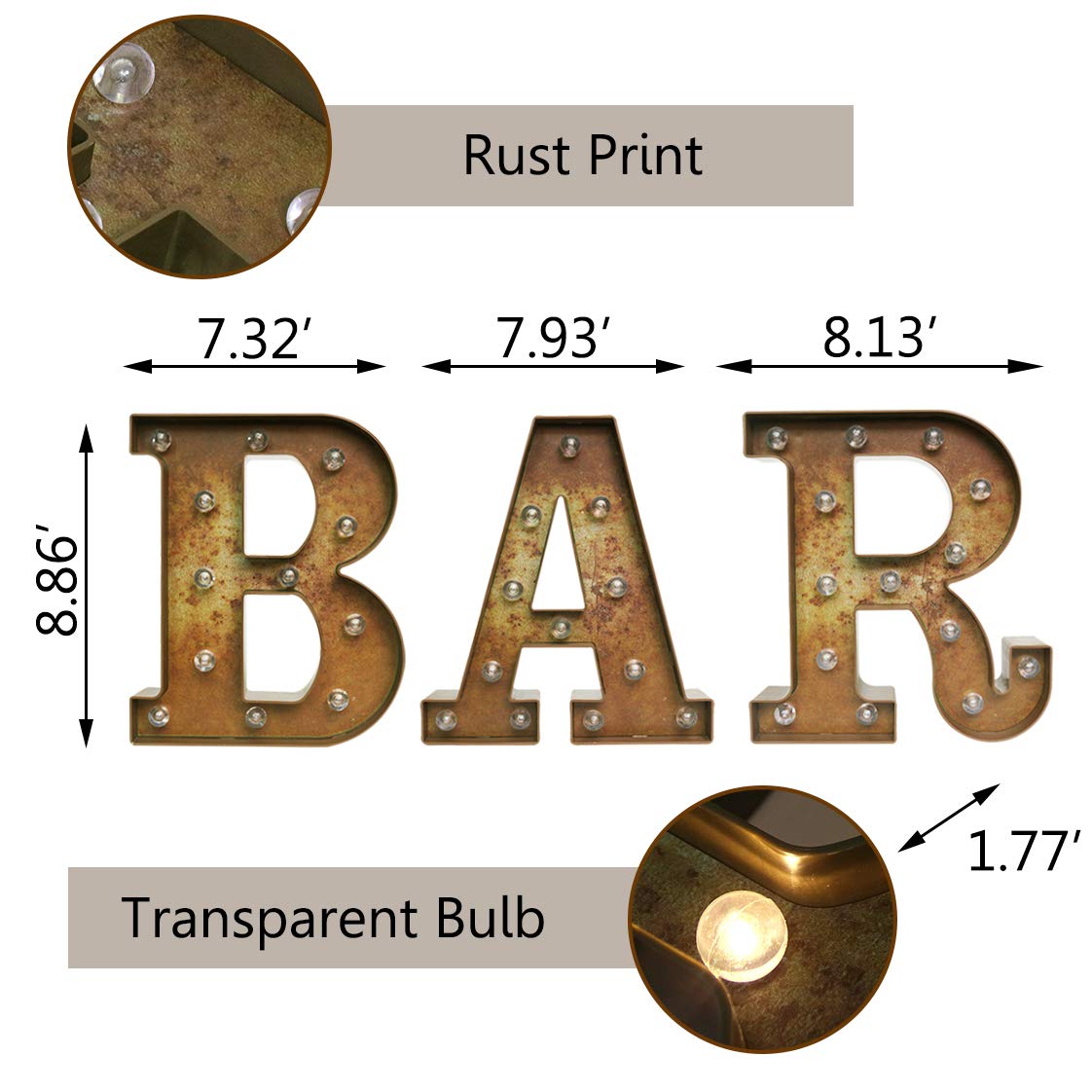Rust LED BAR Marquee Letters with Lights, Light Up Letters Illuminated ...