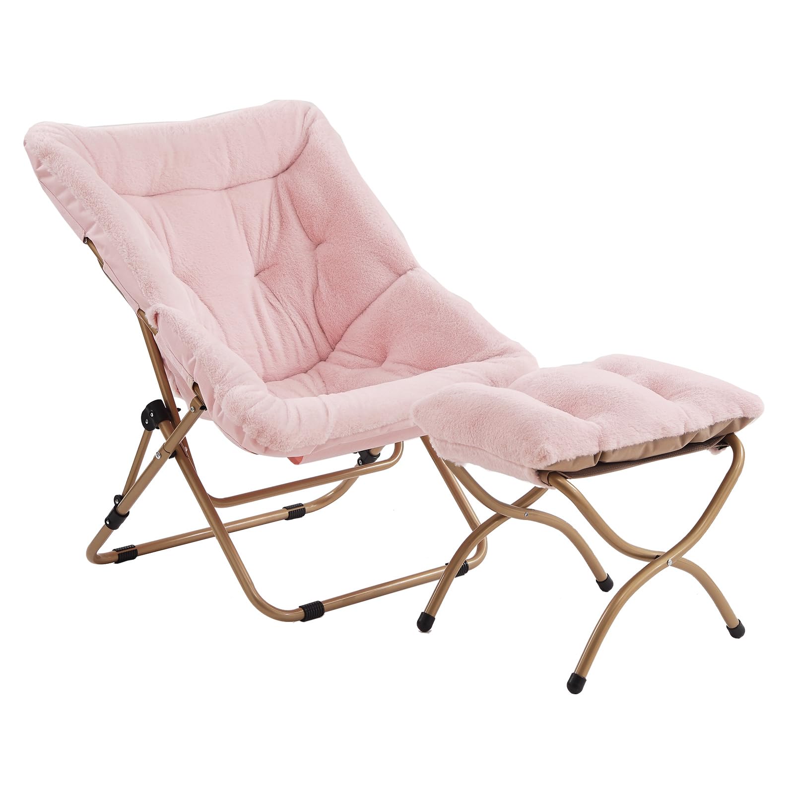 Tiita Saucer Chair with Ottoman, Soft Faux Fur Oversized Folding Accent ...