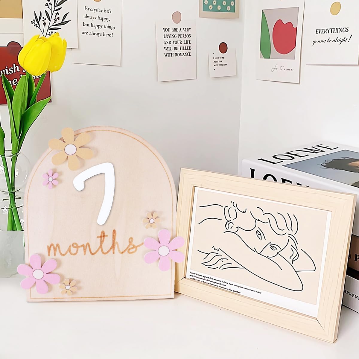 Birth Bulletin Board Baby Month Milestone Board - Wooden Photo Prop ...